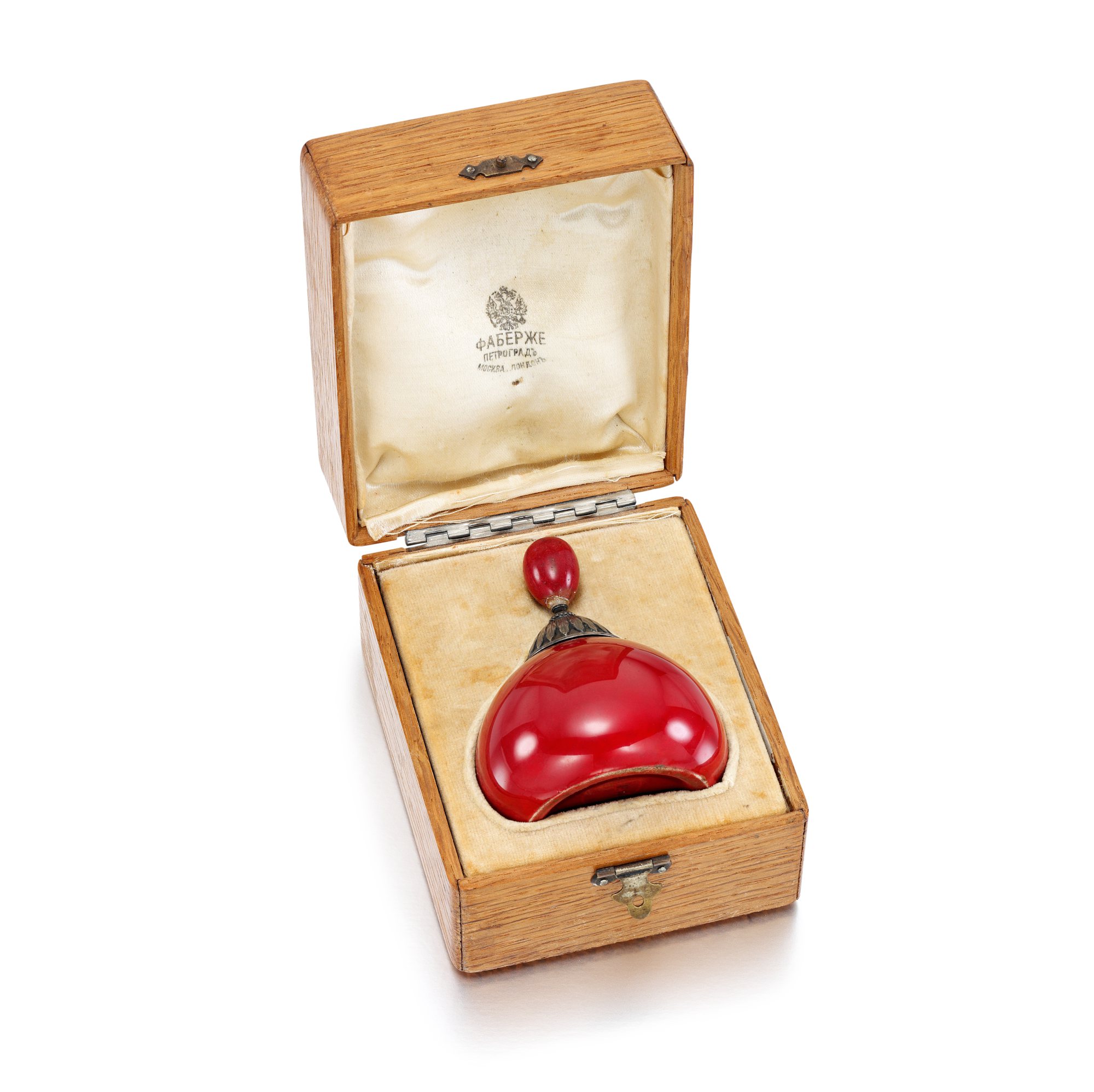 A Fabergé silver-mounted Bernard Moore flambe ceramic and purpurin gum ...