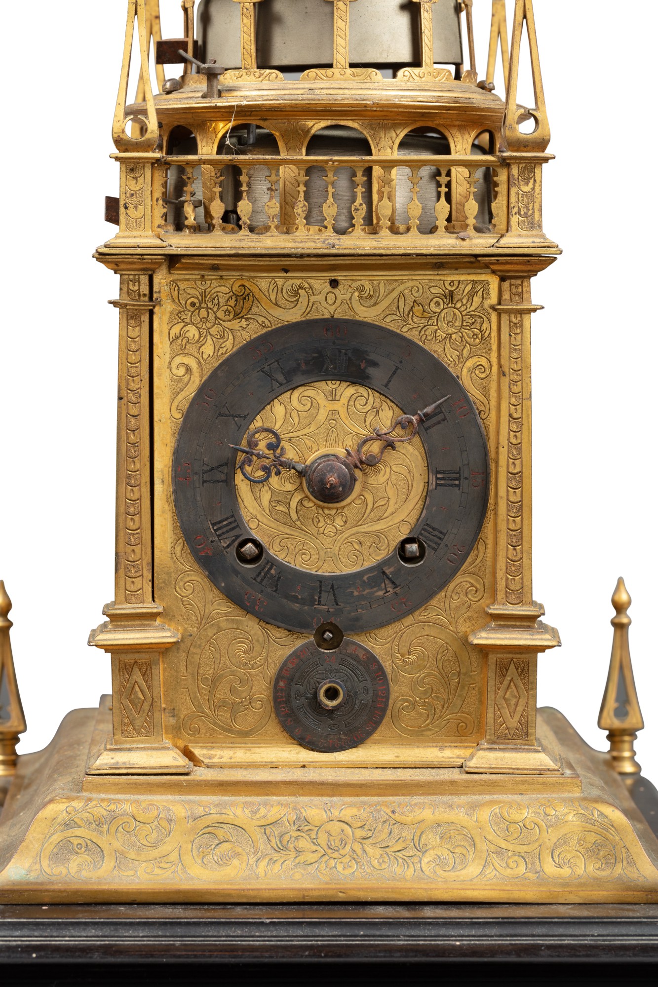 A gilt bronze table clock, Germany, probably Augsburg, partly 17th ...