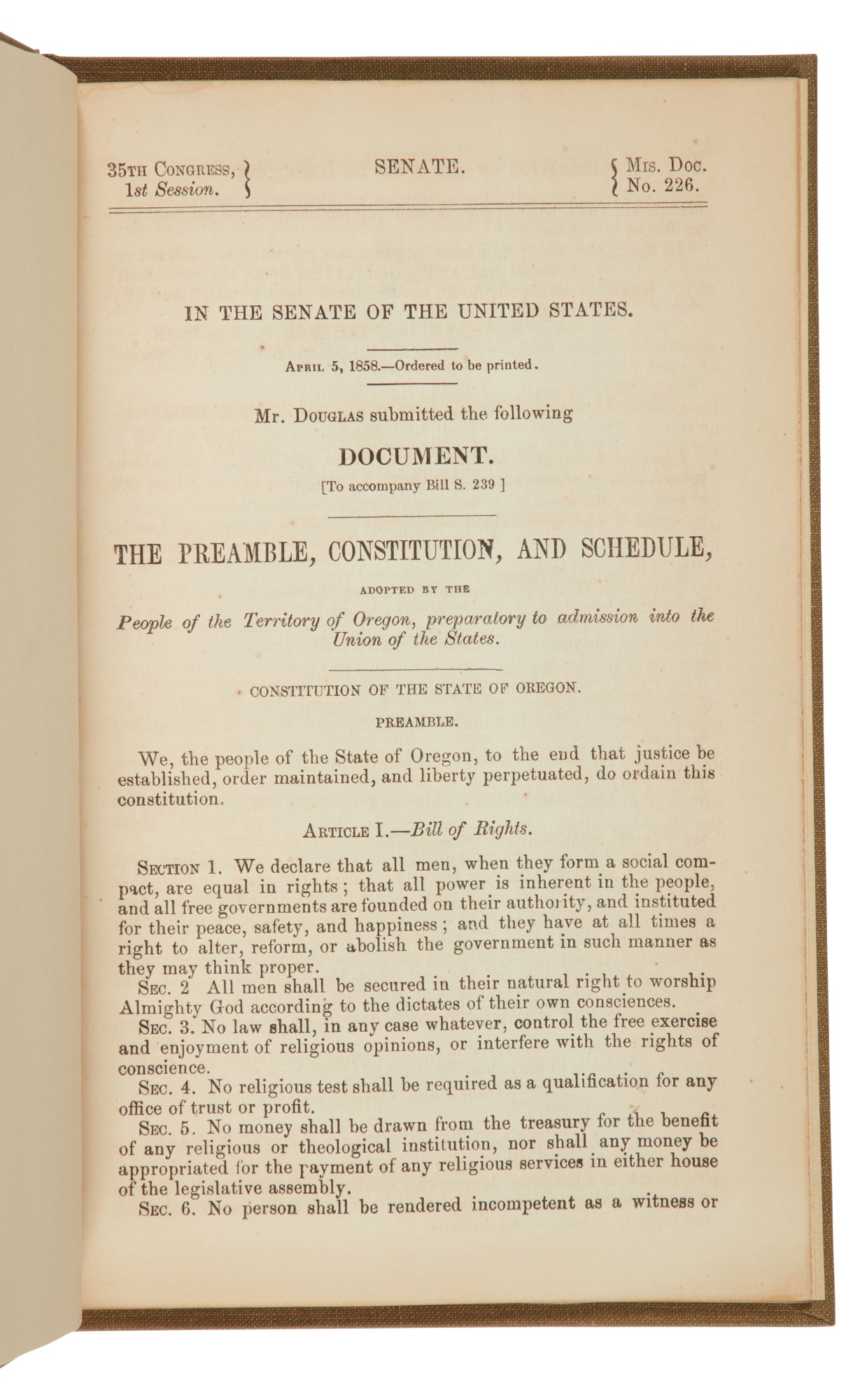 Oregon | The full text of the 1857 constitution | Making Our Nation ...