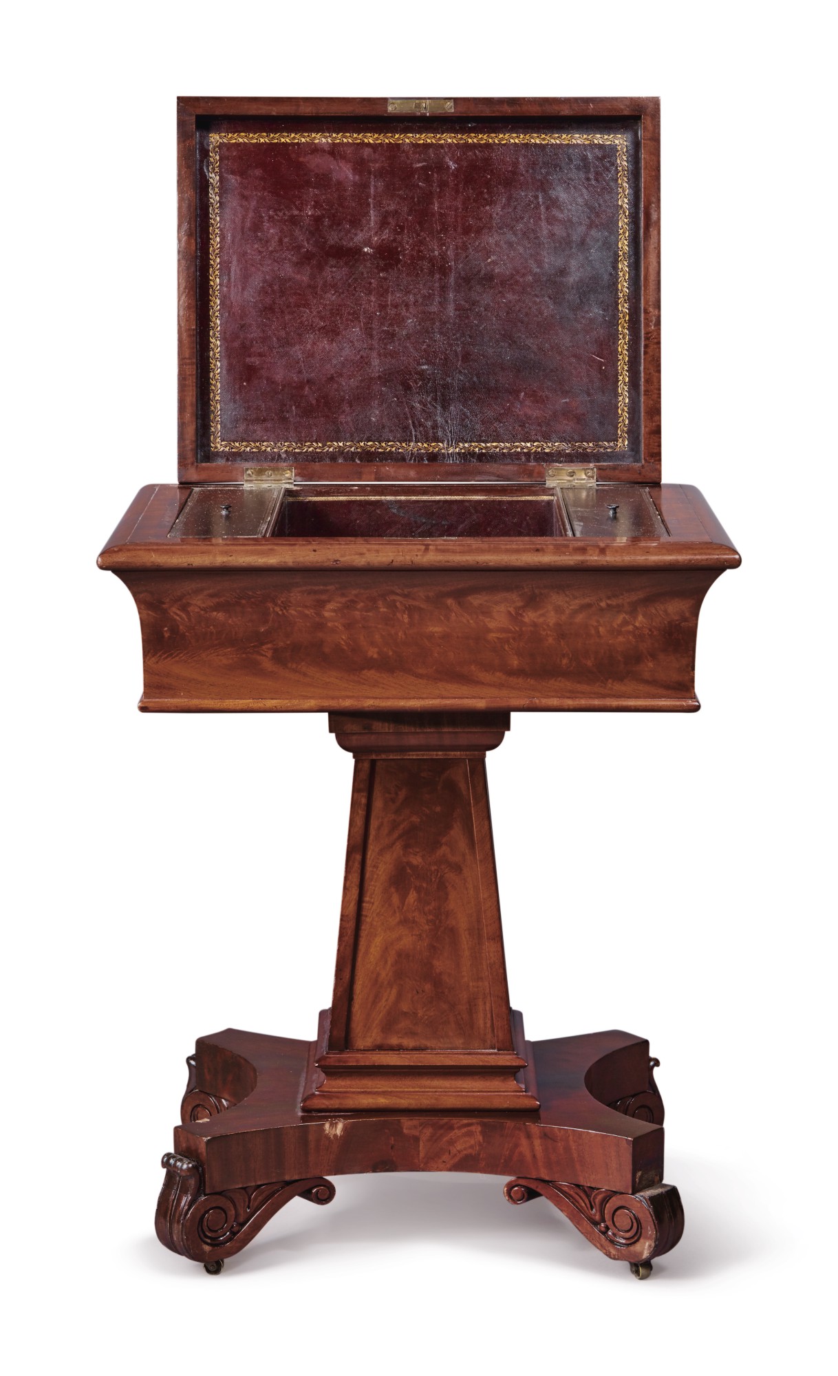 Classical Carved and Figured Mahogany Work Table, Attributed to the ...