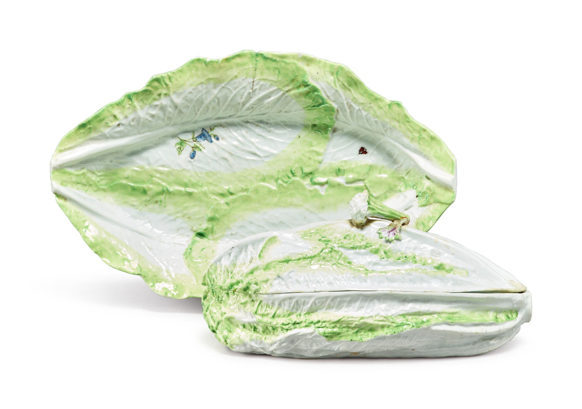 A LONGTON HALL COS LETTUCE TUREEN, COVER AND A STAND, CIRCA 1755 ...