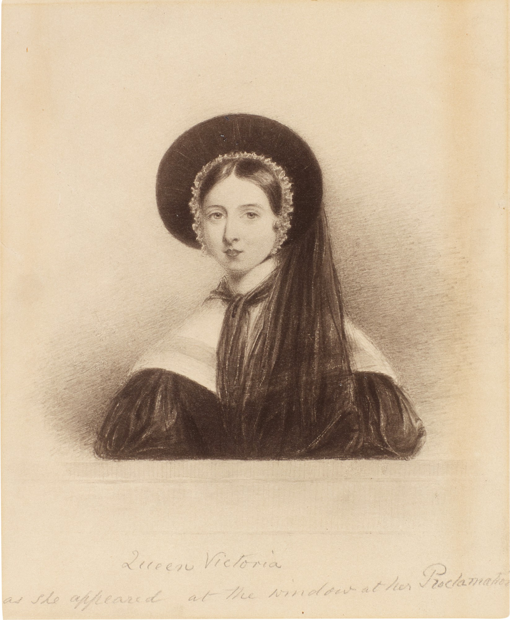Portrait of Queen Victoria (1819-1901) as she appeared at the window at ...
