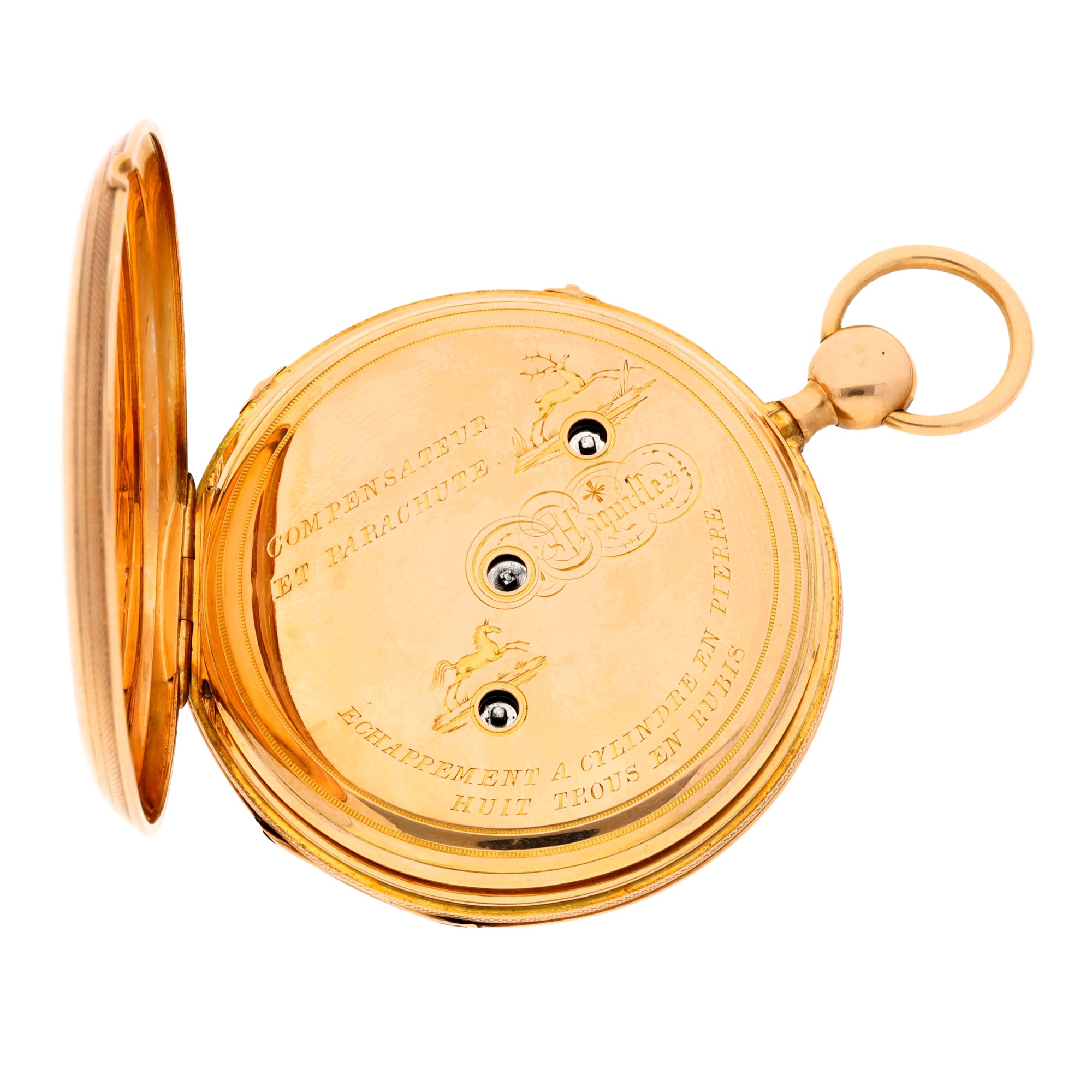 A gold quarter repeating two-train cylinder watch with independent ...