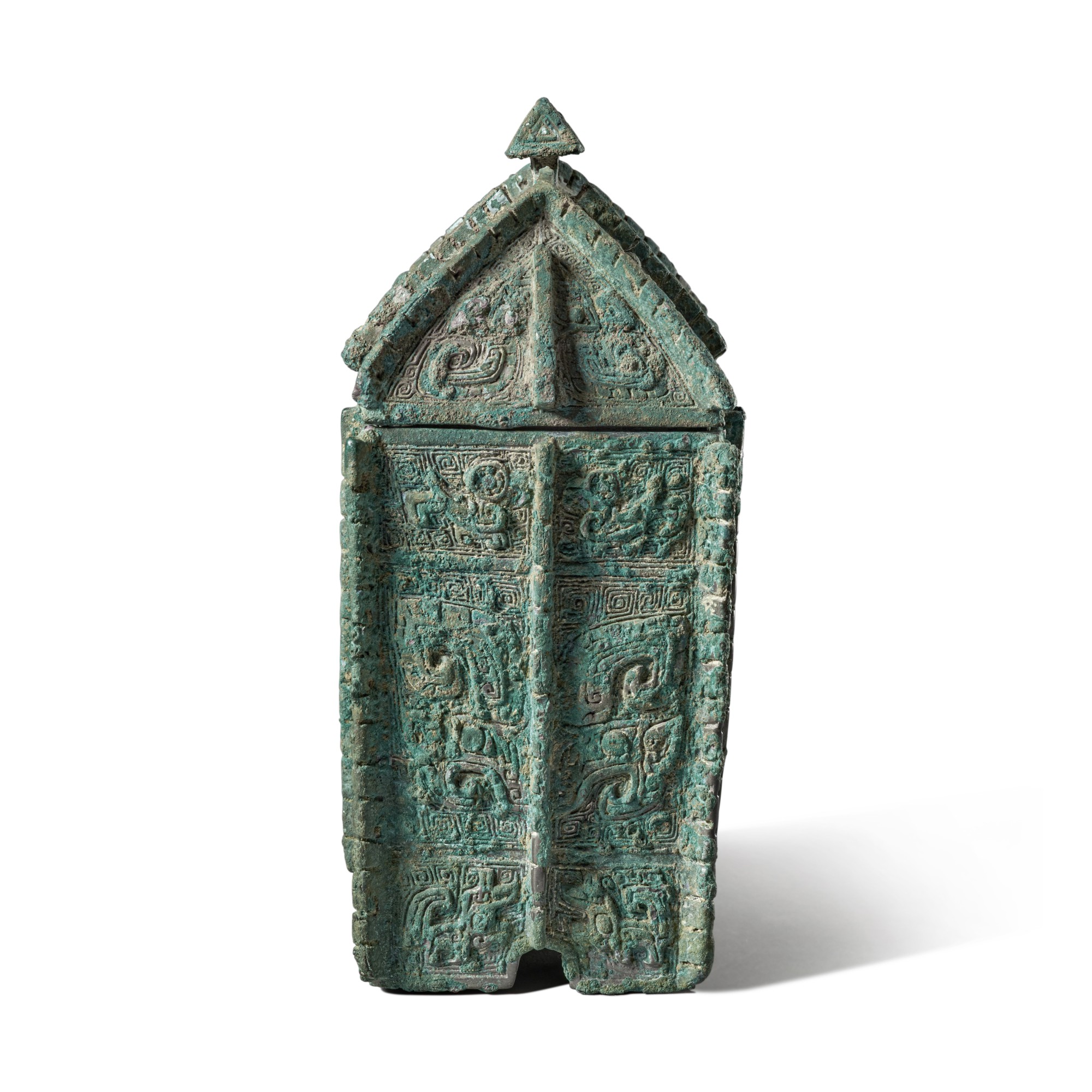 An important and rare archaic bronze ritual wine vessel and cover (Fang ...