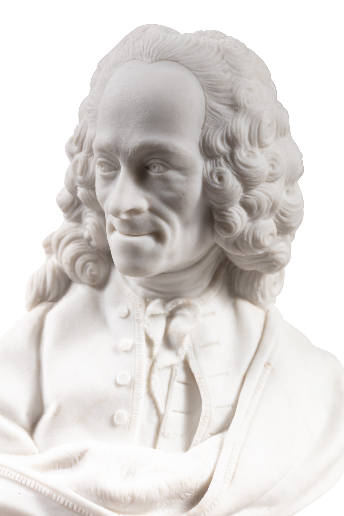 A porcelain bust of Voltaire, probably Tournai on a gilt-bronze marble ...