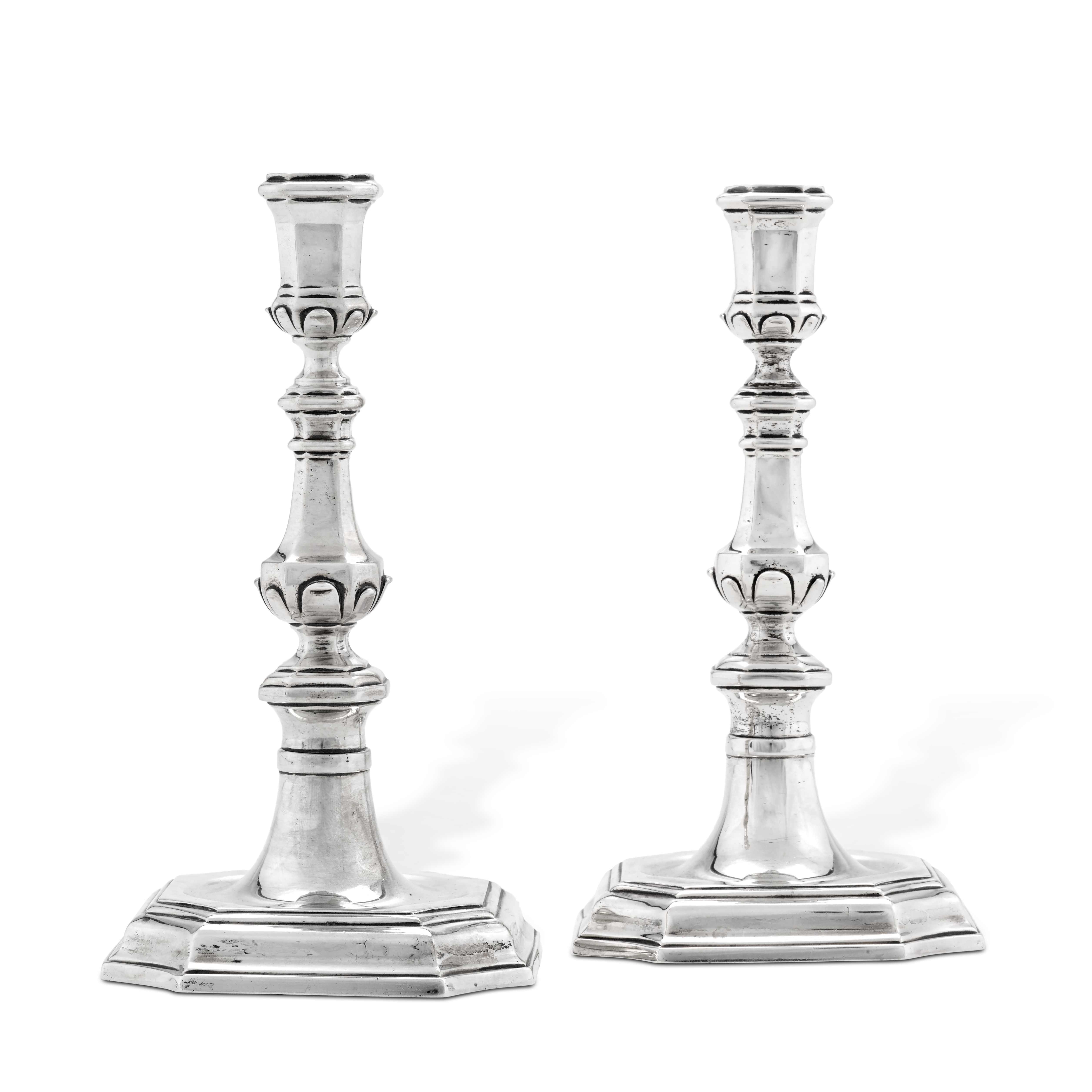 A pair of Dutch silver candlesticks, Johannes Logerat I, Den Haag, 1736 ...