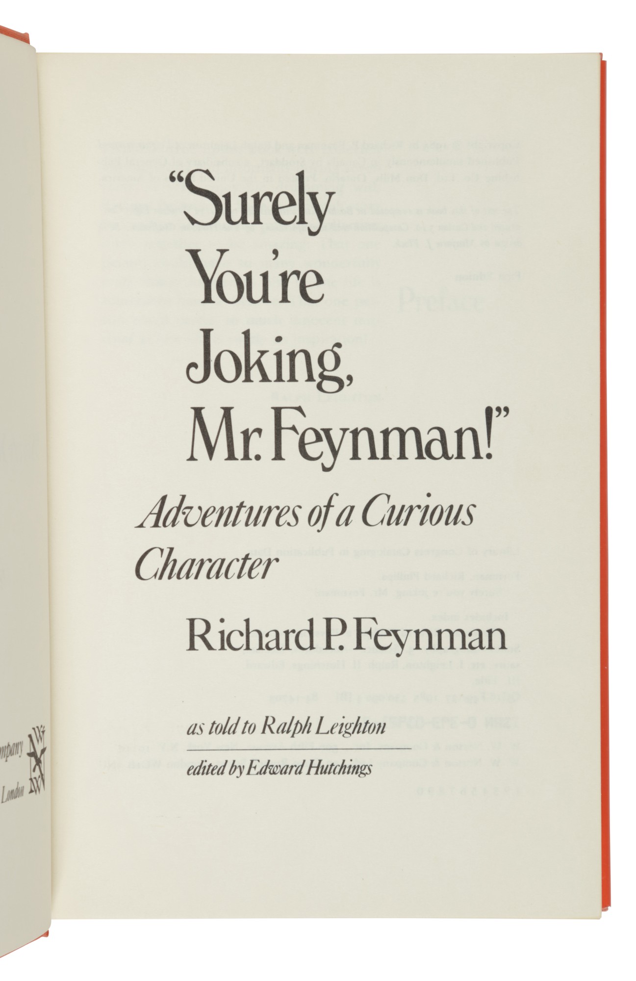 Feynman, Richard P. "Surely You're Joking Mr. Feynman." First edition ...