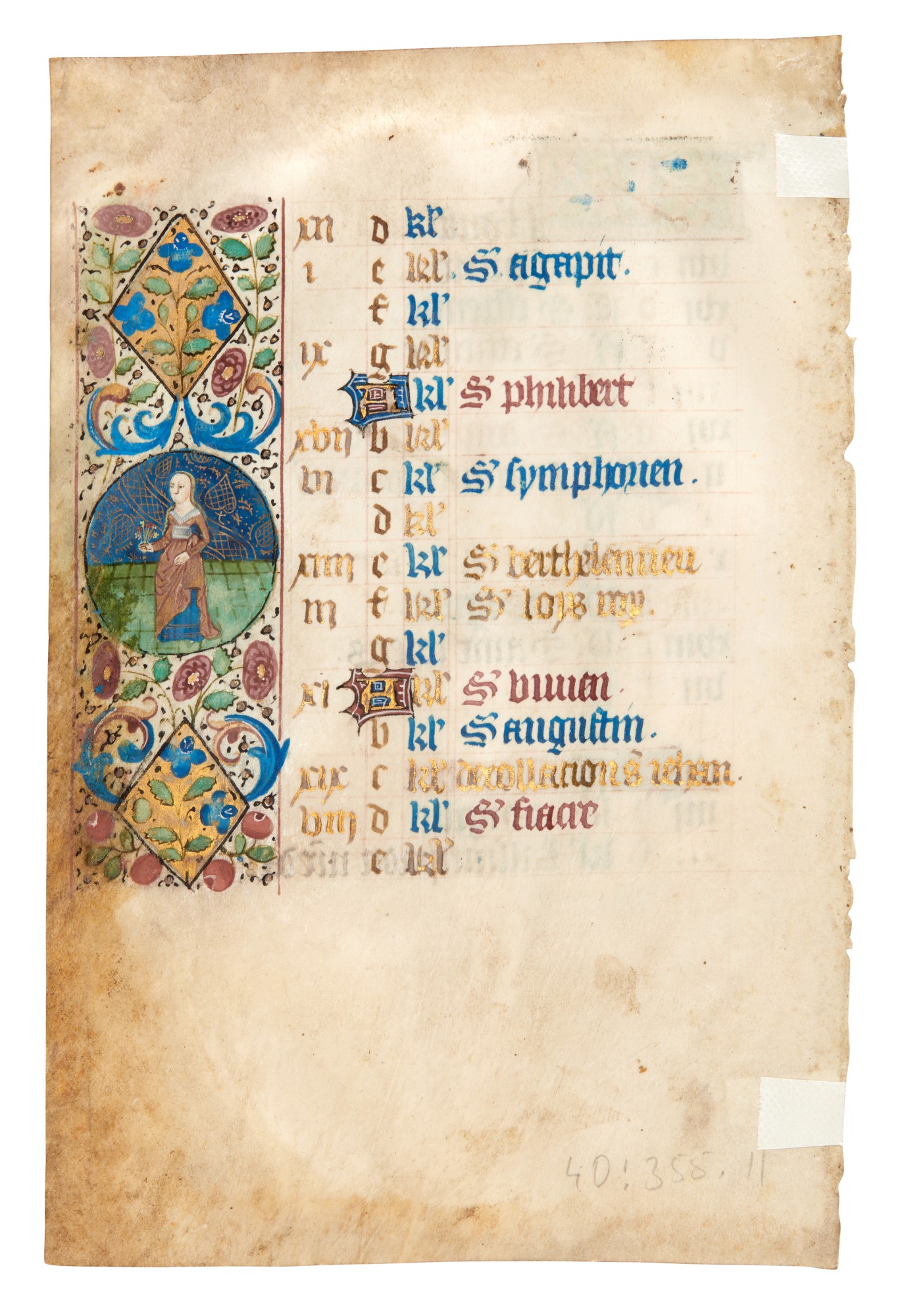 Threshing and Virgo, miniatures from the Calendar of a Book of Hours ...