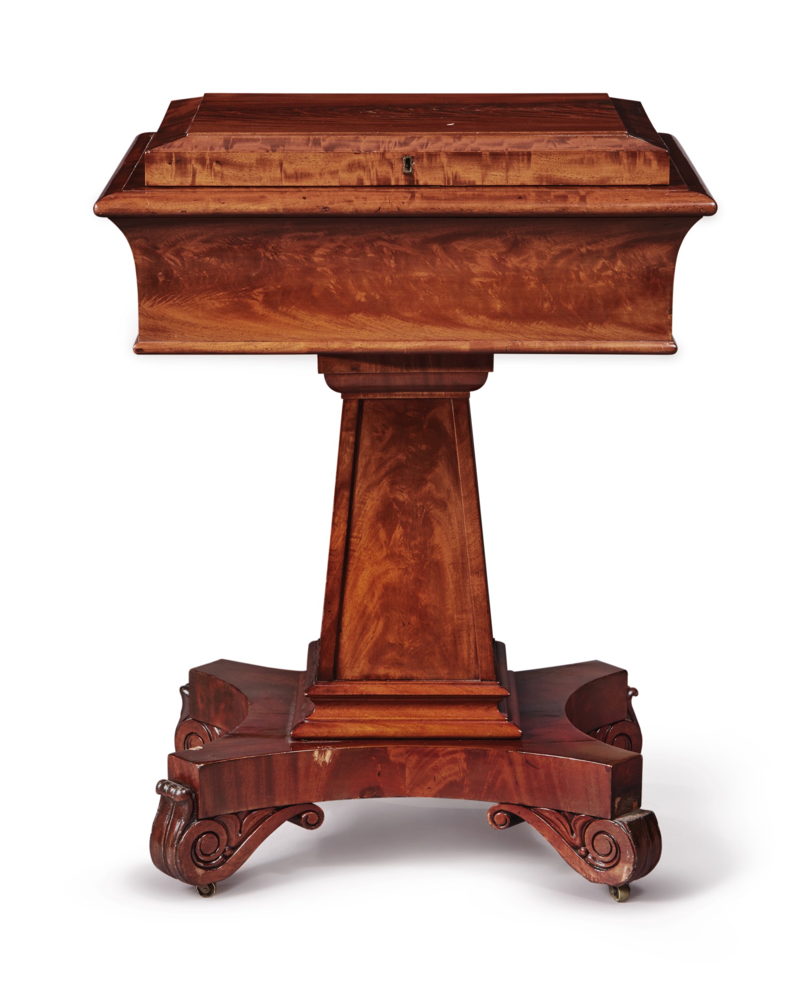 Classical Carved and Figured Mahogany Work Table, Attributed to the ...