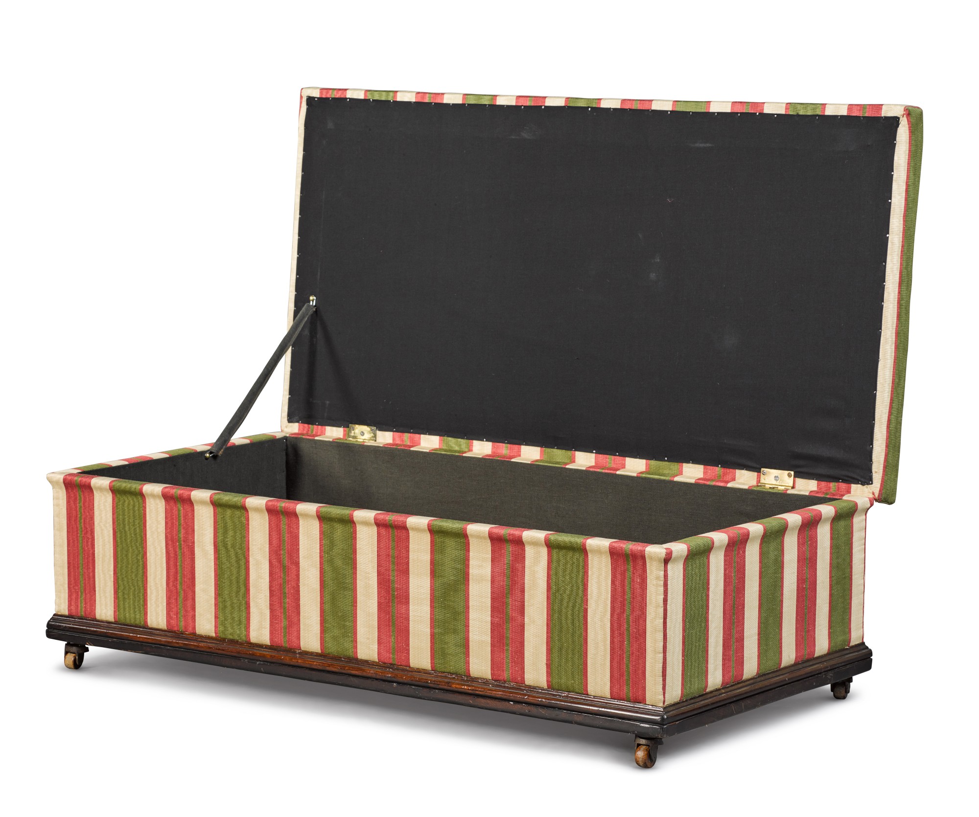 A LARGE SCALE REGENCY ROSEWOOD AND EBONISED FRAME OTTOMAN, SECOND ...