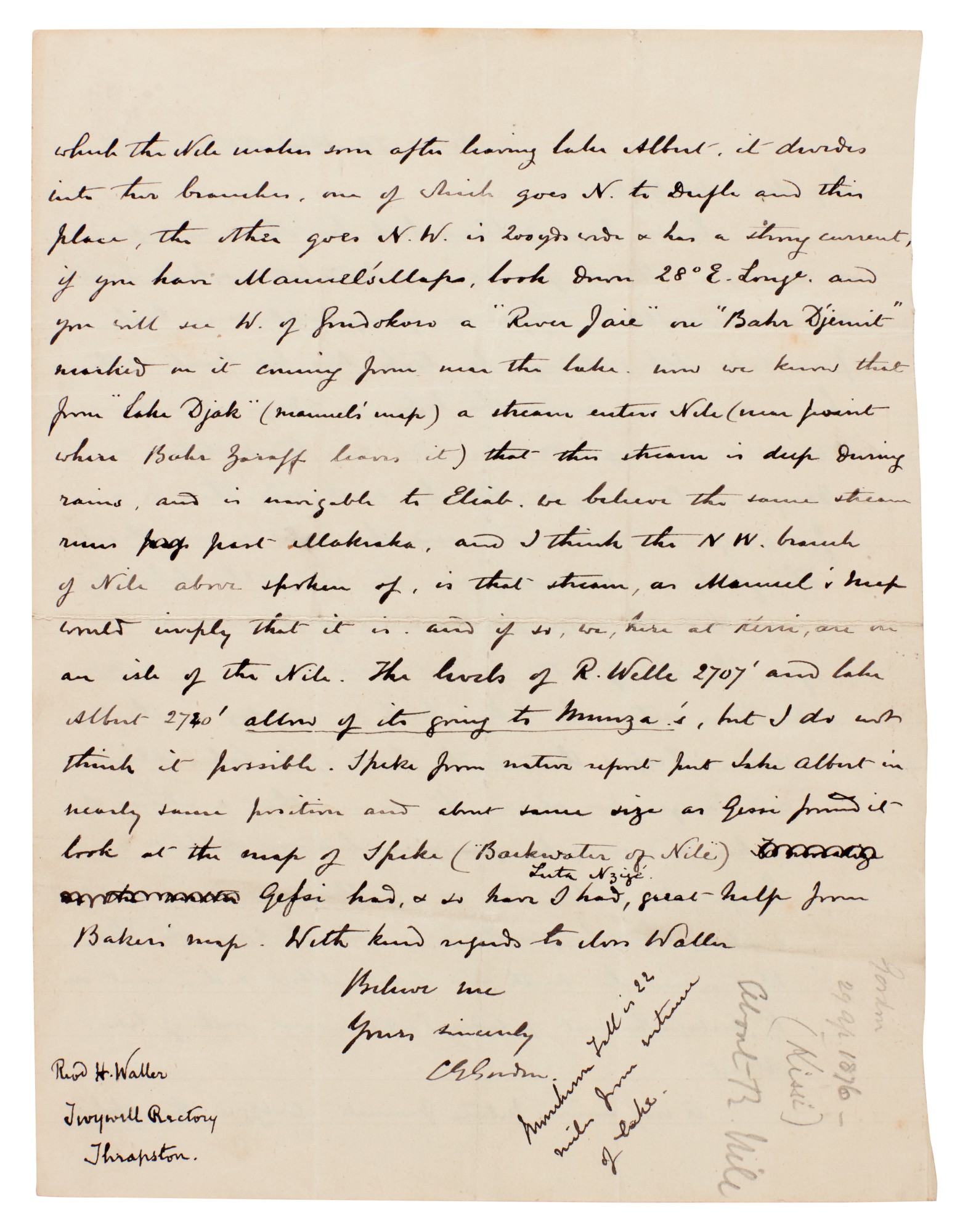 General C.G. Gordon | Autograph letter signed, on Stanley, Speke, the ...