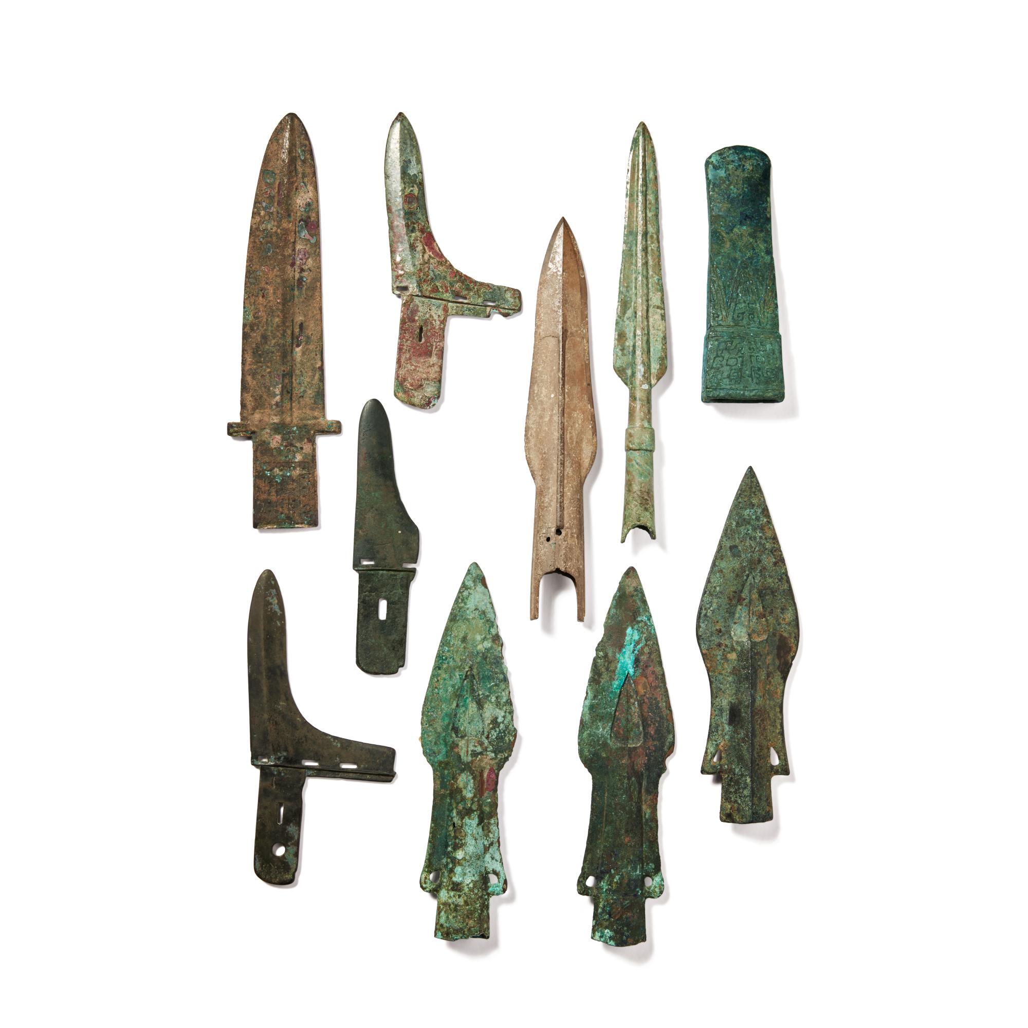 A group of ten archaic bronze weapons, Shang - Eastern Zhou dynasty ...