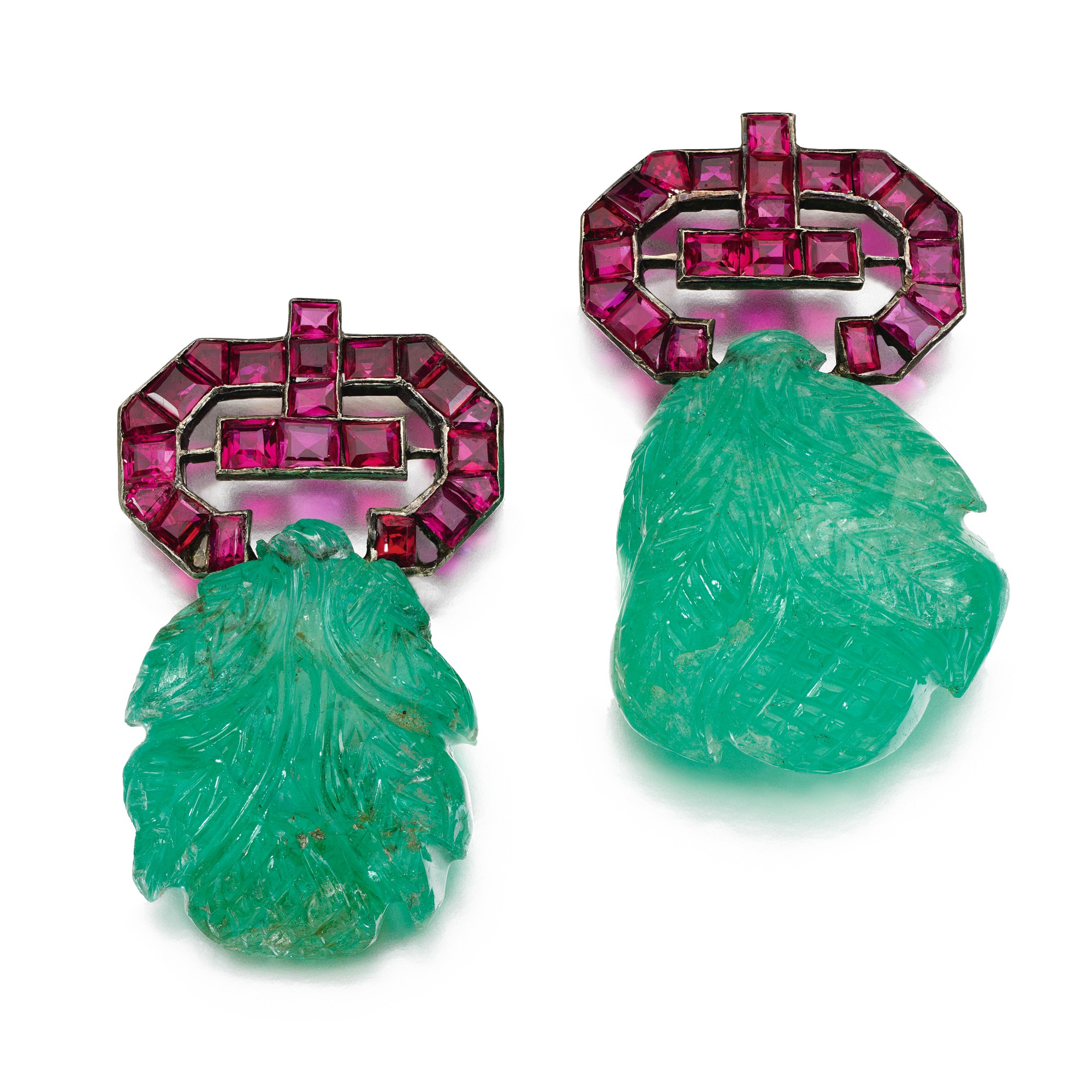 Pair of emerald and synthetic ruby brooches, 1930s | The Family ...
