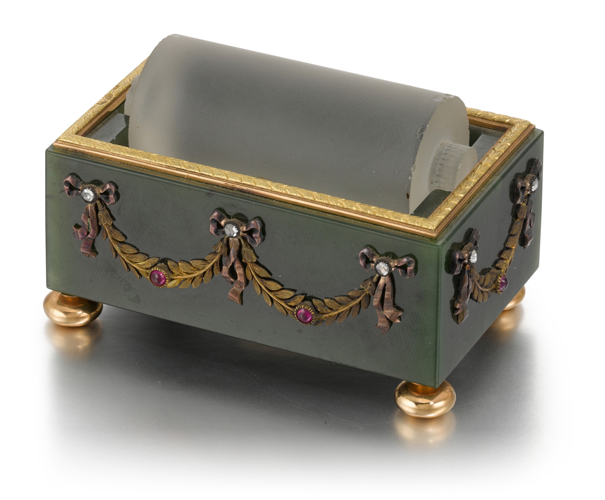 A Fabergé jewelled varicoloured gold-mounted nephrite and rock crystal ...