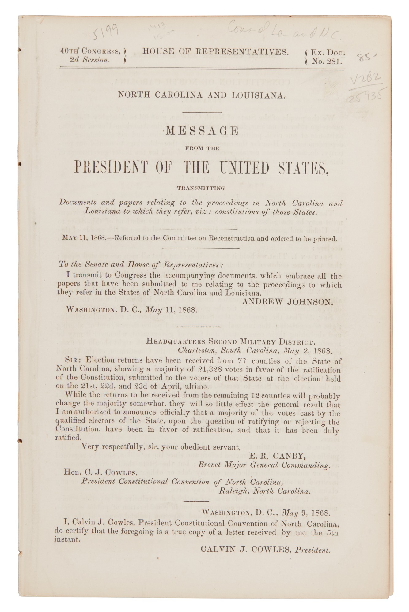 North Carolina and Louisiana | Two Reconstruction era constitutions ...