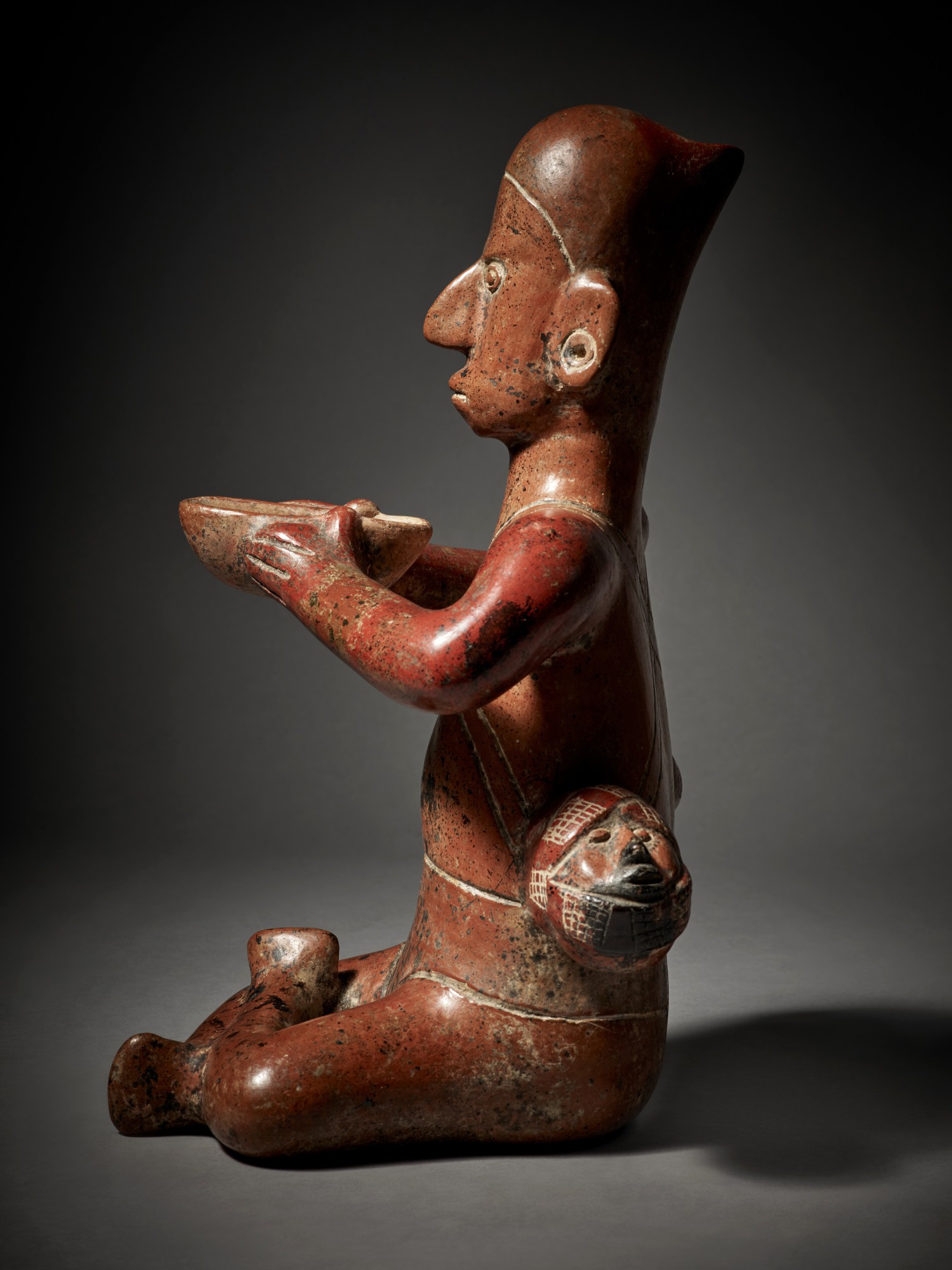 Colima Seated Dignitary with Trophy-Heads, Comala style, Protoclassic ...