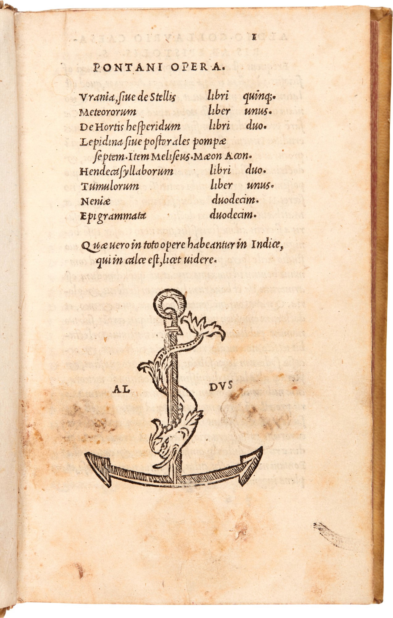 Pontano, Opera, Venice, Aldus, 1513, later vellum | Music and ...