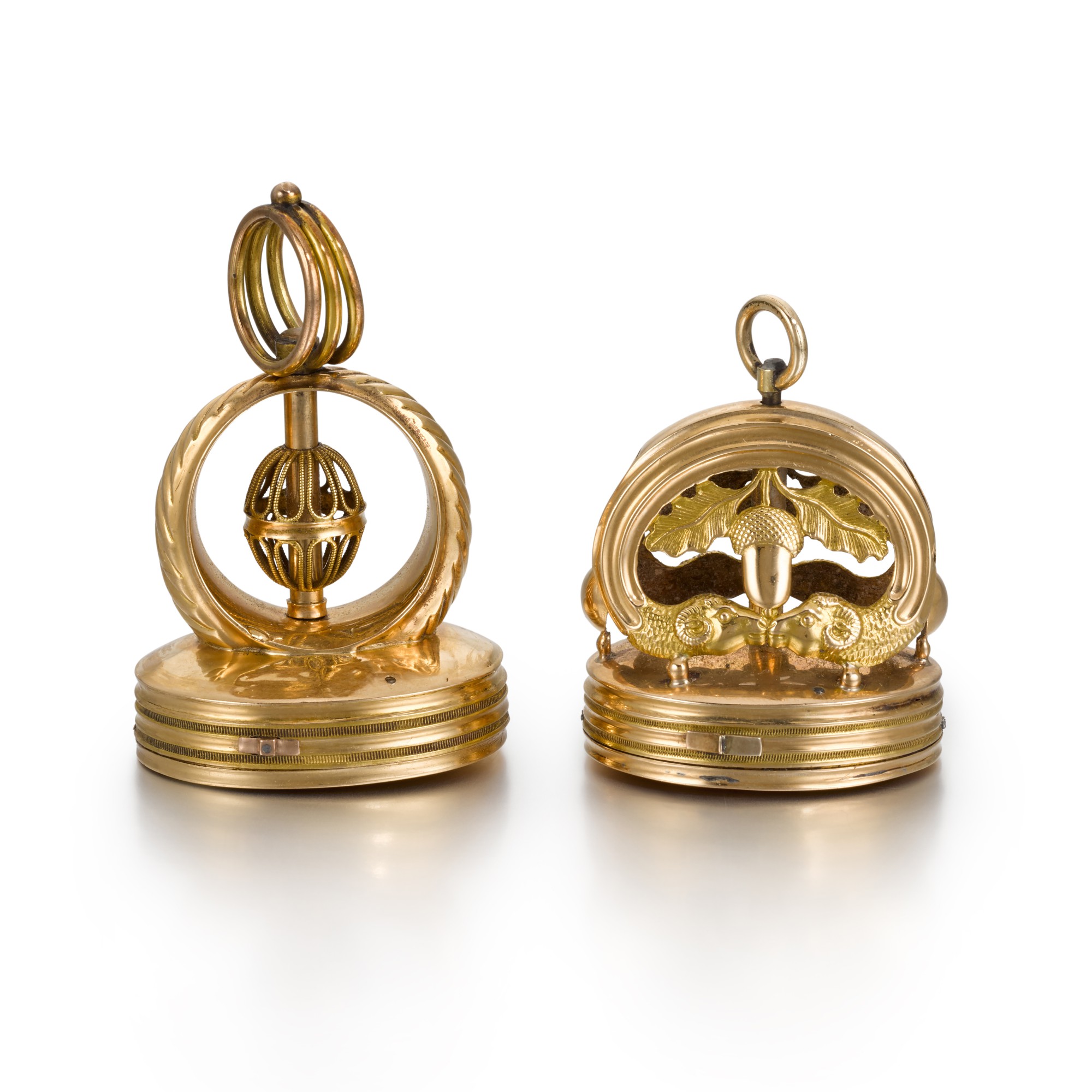 TWO GOLD MUSICAL FOB SEALS, PROBABLY GENEVA, EARLY 19TH CENTURY ...