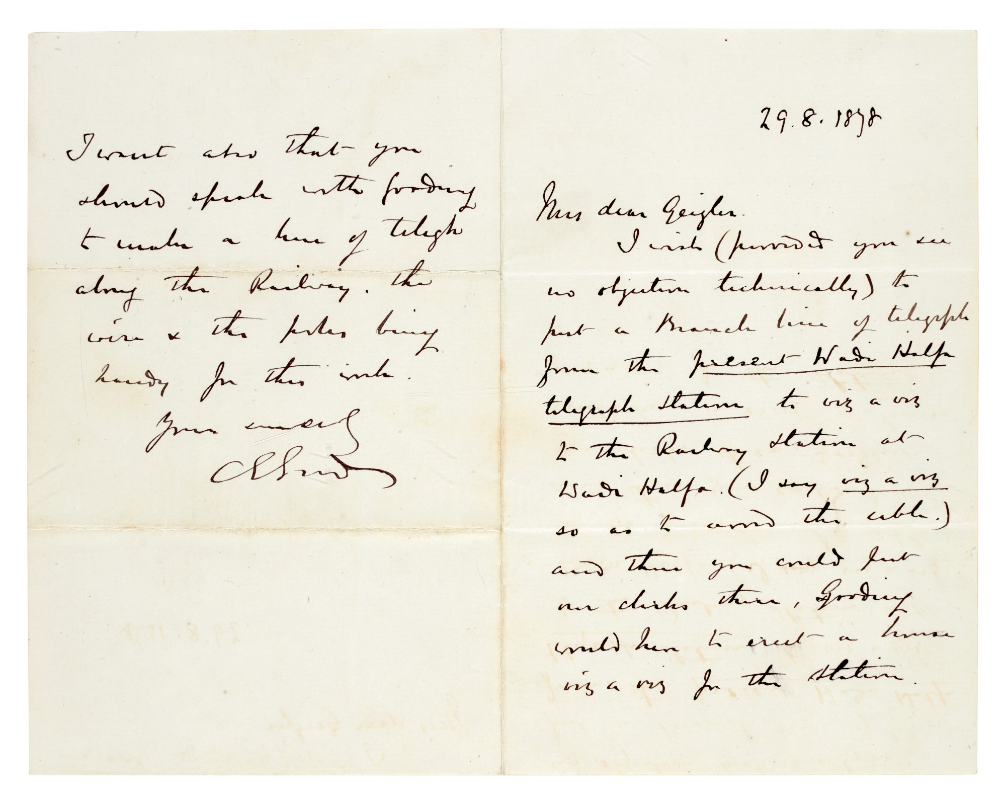 C.G. GORDON | autograph letter signed, to Carl Geigler, 1878 | The ...