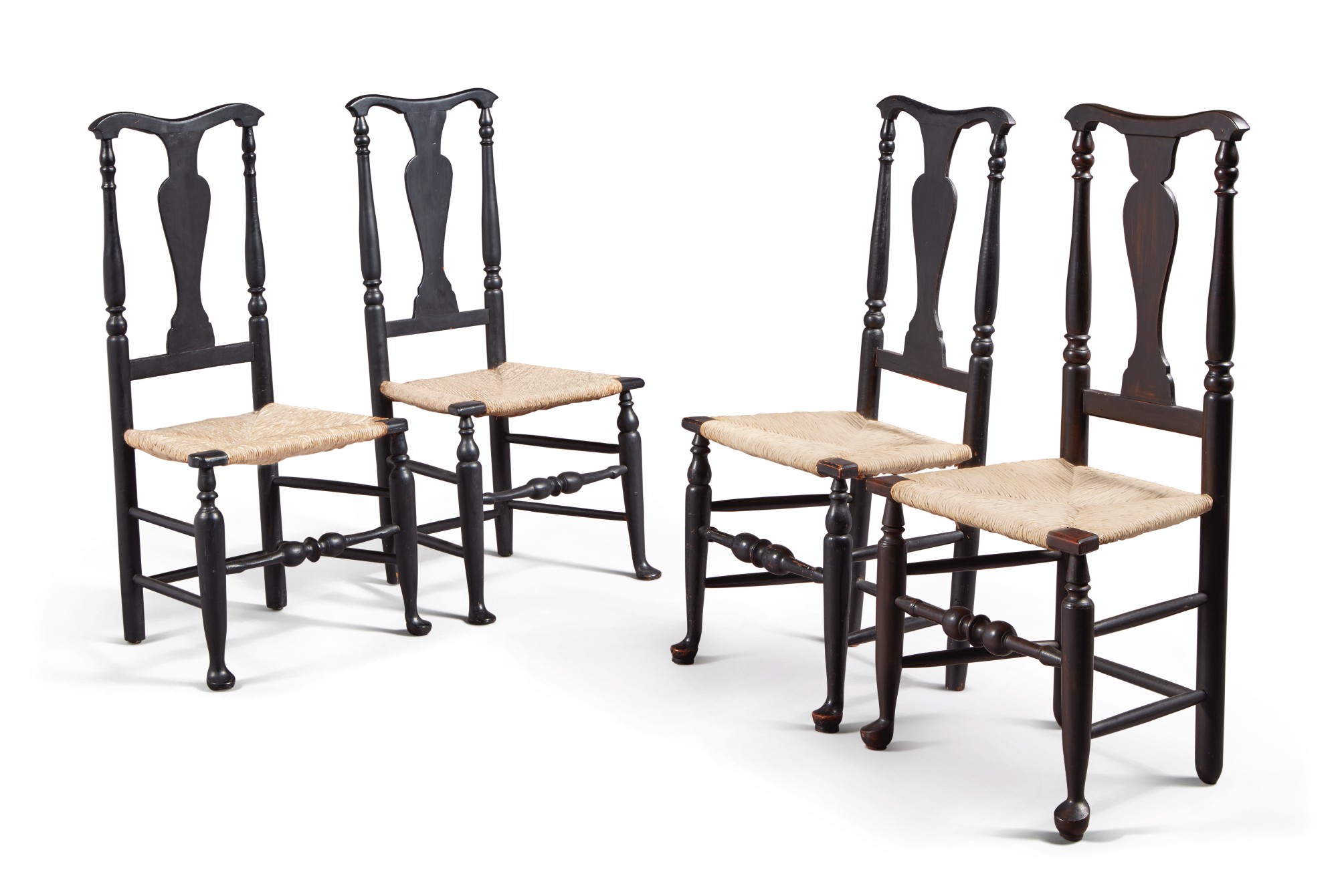 Assembled Set of Four Queen Anne Black-Painted Turned Maple 'Fiddle ...
