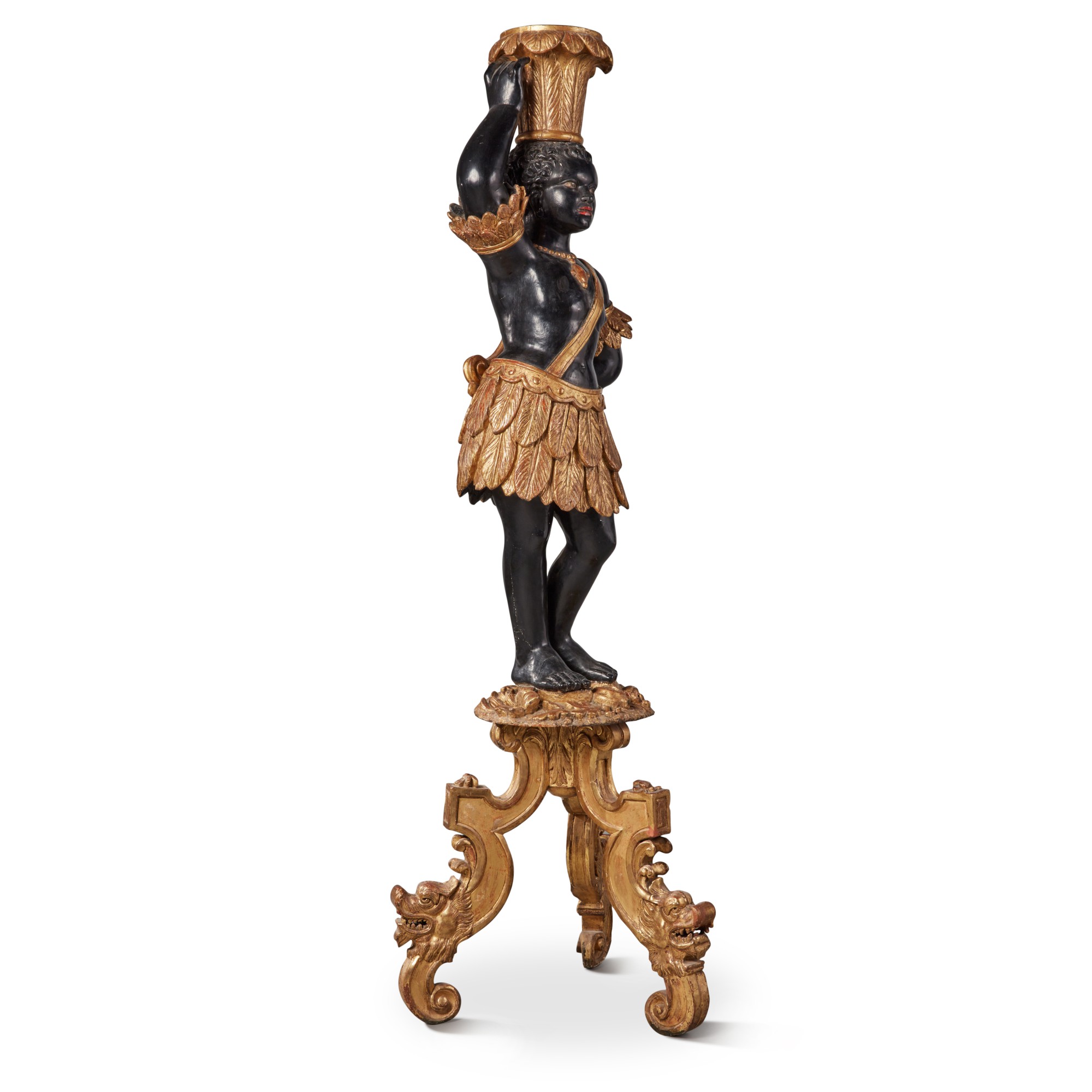 An Italian Baroque Style Parcel Gilt Figural Torchère, Late 19th/Early ...