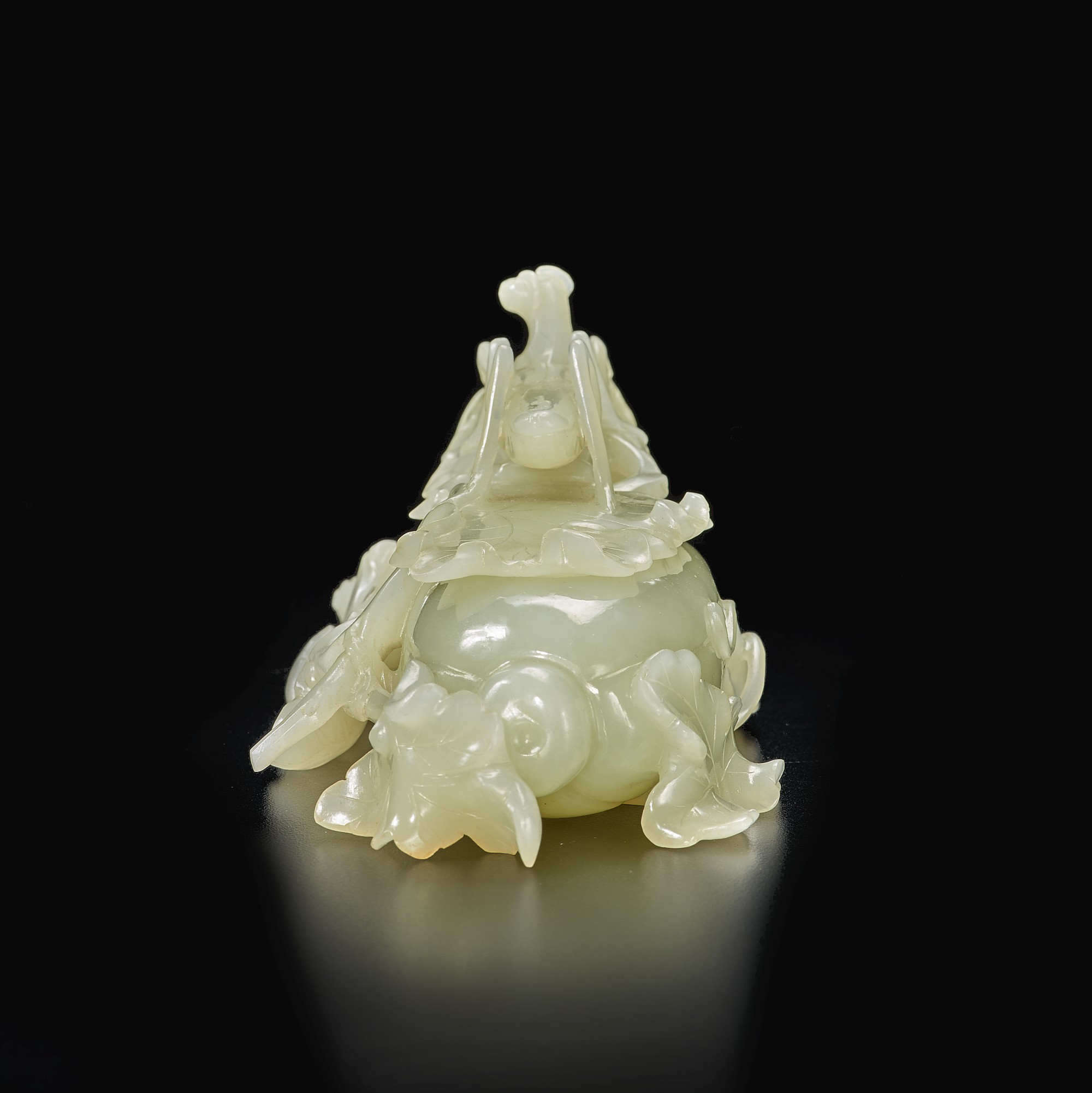 A pale green jade 'praying mantis' double box and cover, Qing dynasty ...