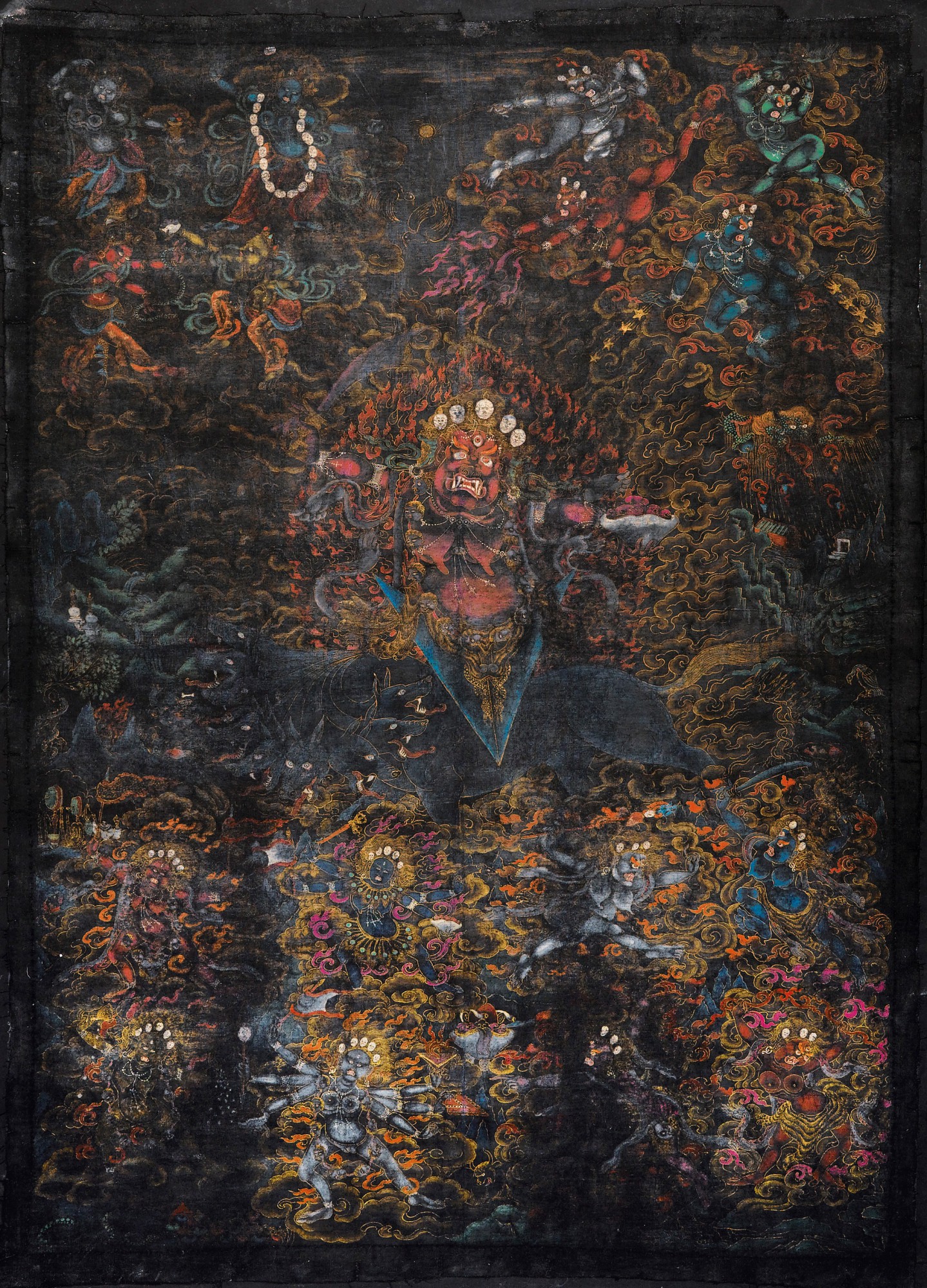 A rare nagthang (black-ground) thangka of a wrathful goddess Tibet ...