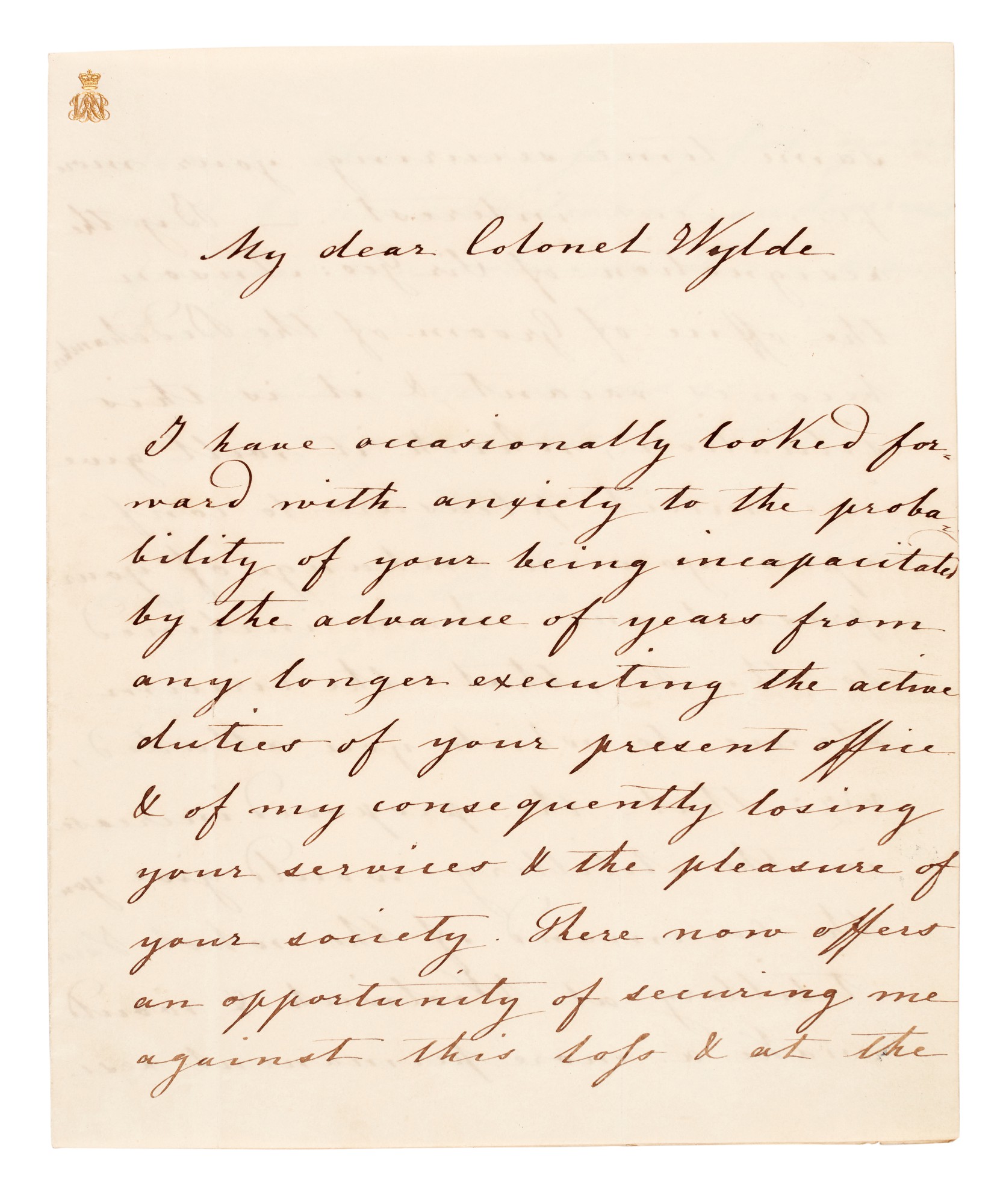 Prince Albert | Autograph letter signed, to Colonel Wylde, 22 February ...