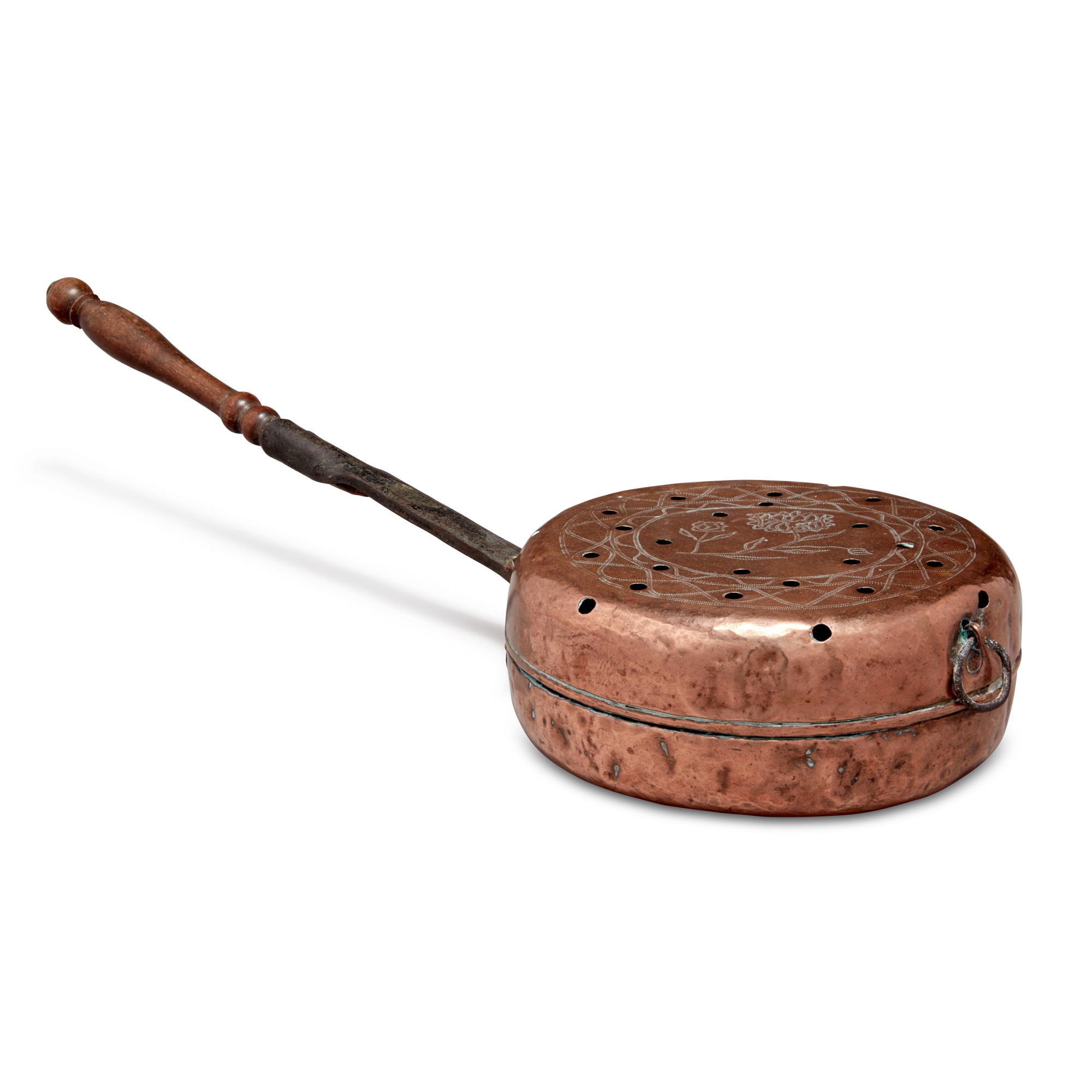 American Engraved Copper, Wrought Iron, and Turned Walnut Chestnut ...