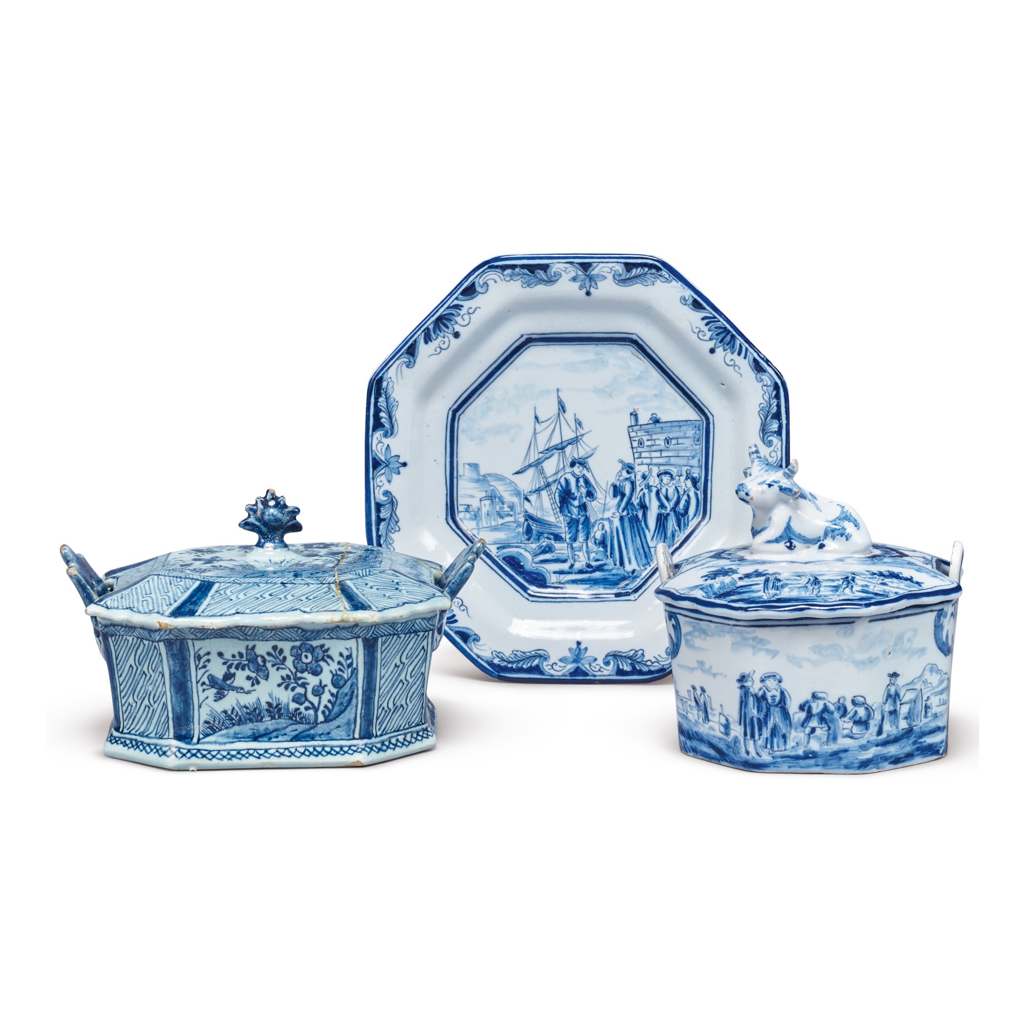A DUTCH DELFT BLUE AND WHITE OCTAGONAL BUTTER TUB AND COVER, 18TH ...