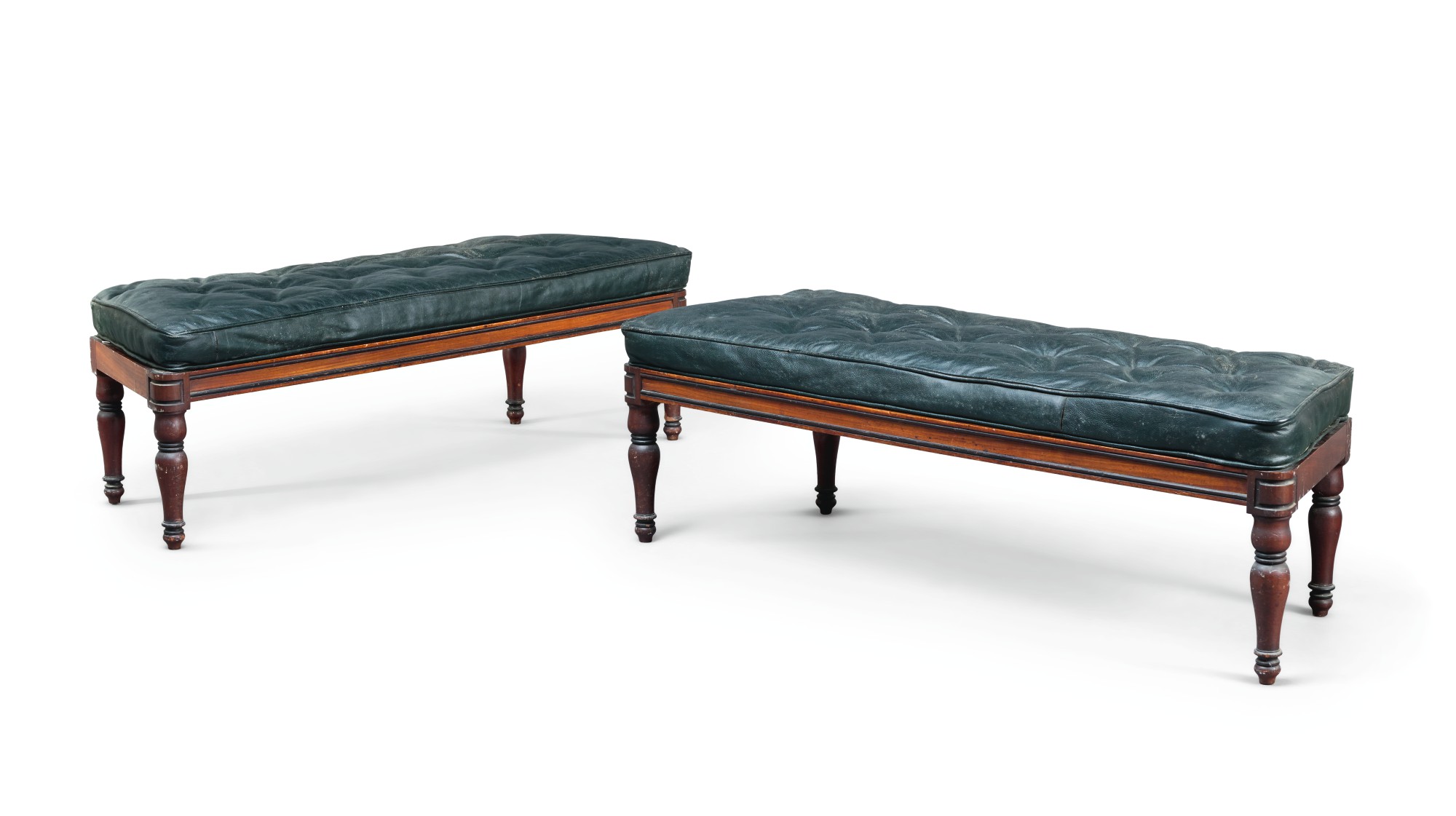 A PAIR OF IRISH REGENCY MAHOGANY AND EBONISED WINDOW BENCHES, CIRCA ...
