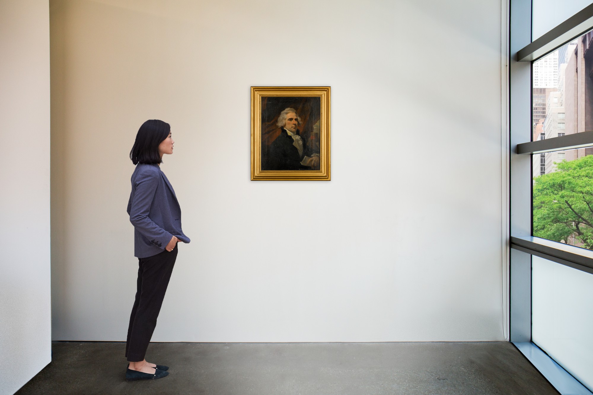 Portrait of John Christian Curwen (1756-1828), half length, holding a ...