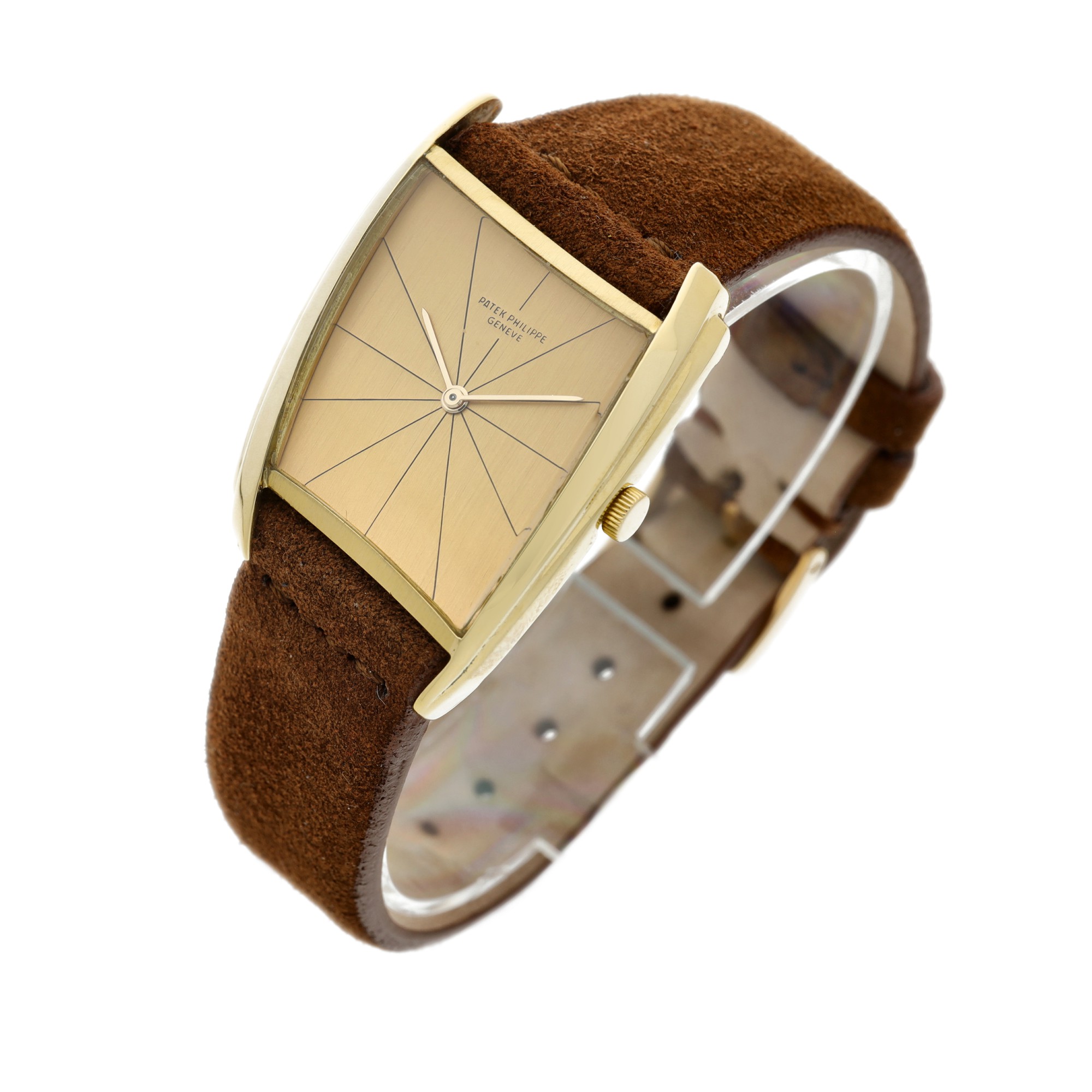 Reference 3424 A yellow gold asymmetrical wristwatch, designed by ...