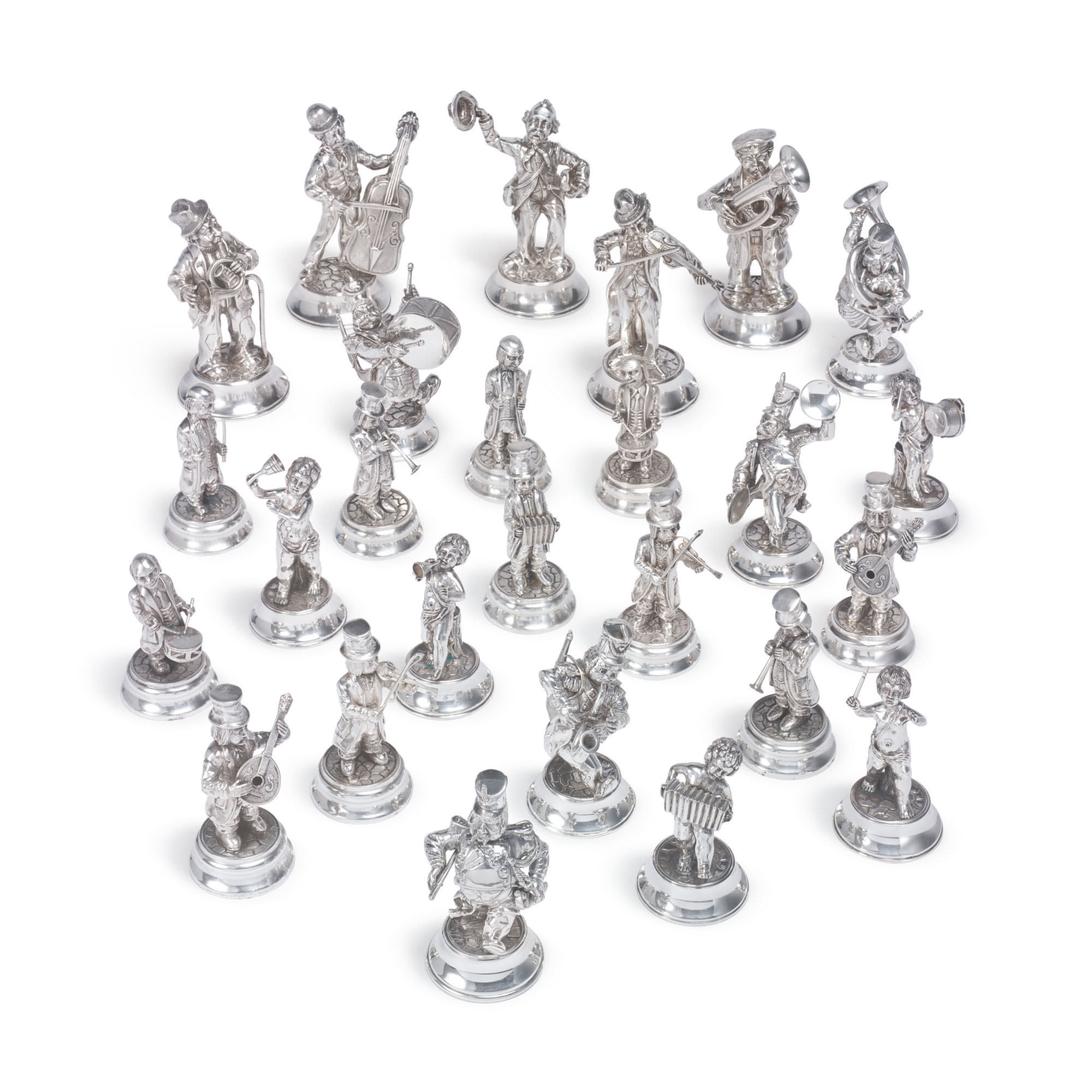 A GROUP OF TWENTY-SIX SPANISH SILVER MUSICIAN FIGURES, MID 20TH CENTURY ...