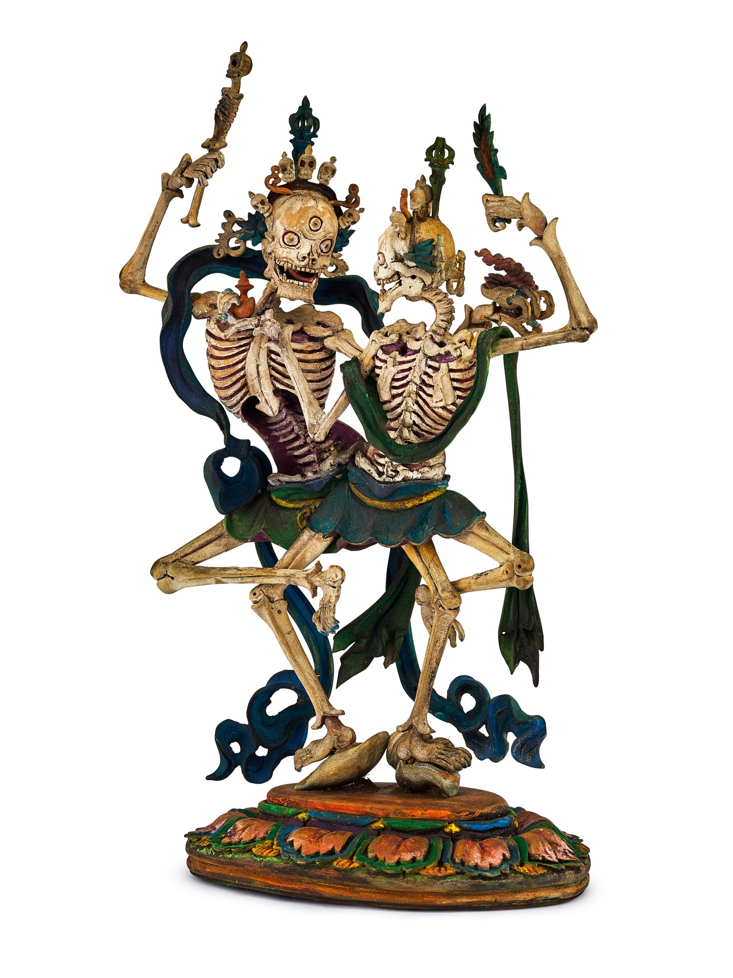 A rare polychrome wood figure of Chitipati Qing dynasty, 18th century ...