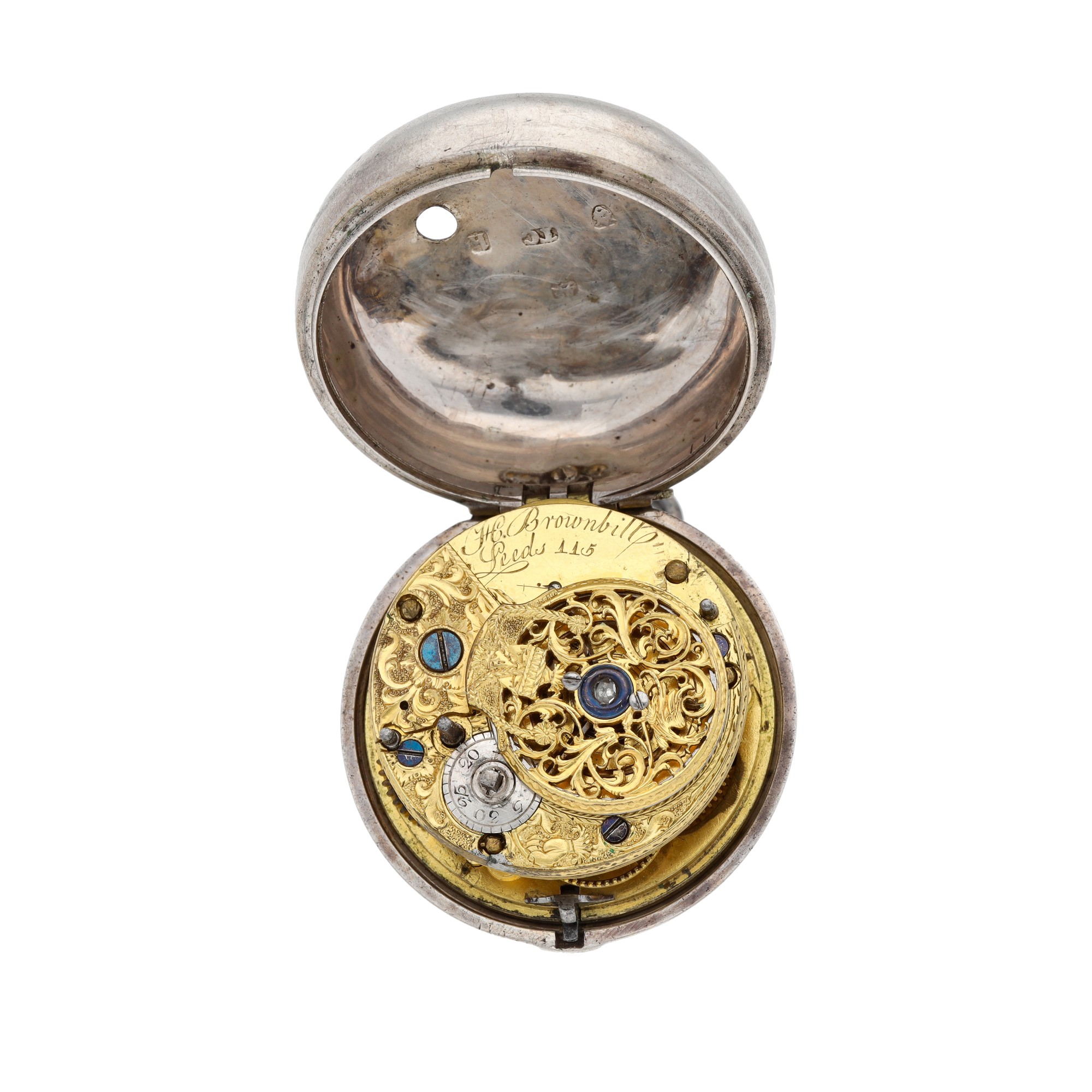 A Swiss calendar verge watch with polychrome enamel painted dial ...