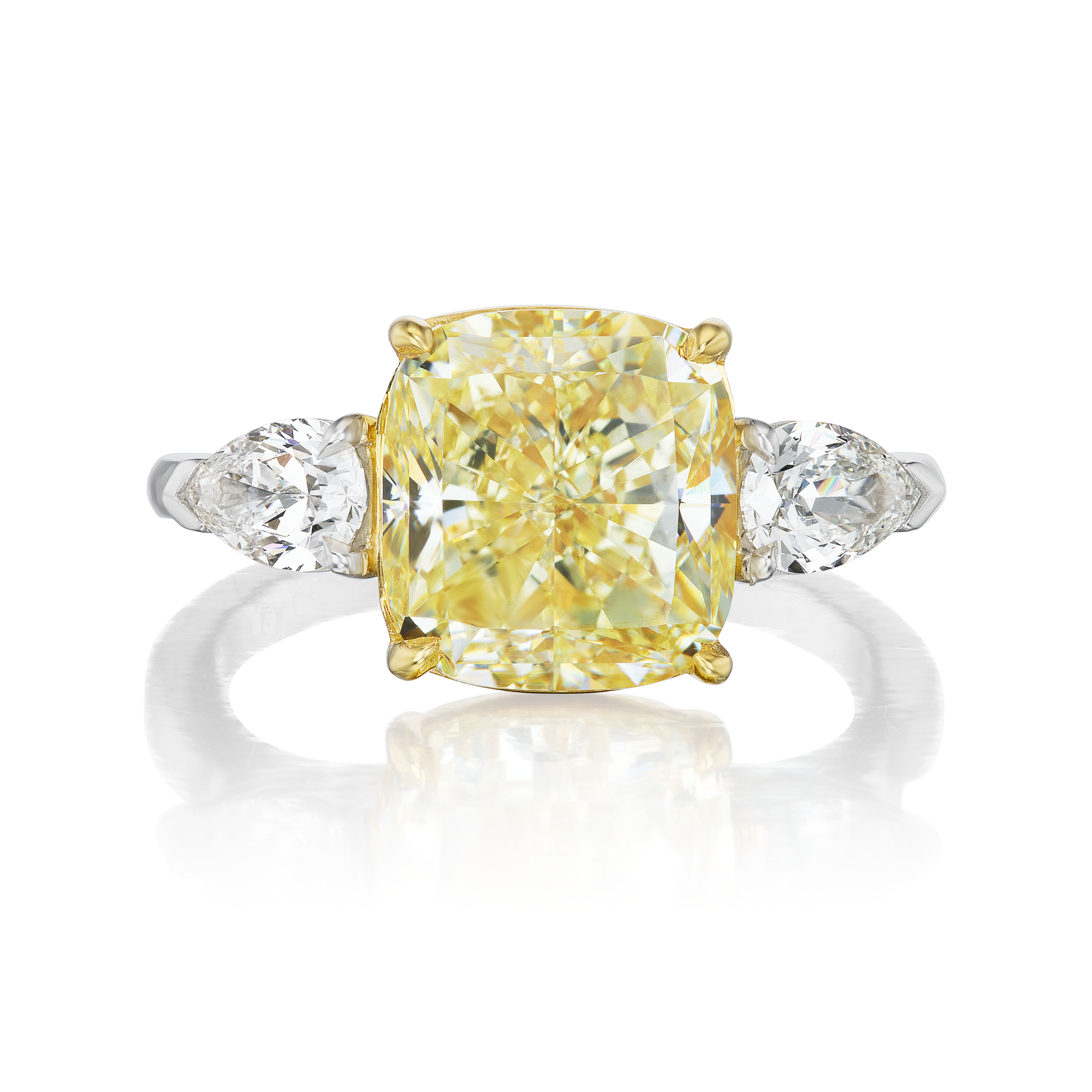 Platinum, Gold, 4.93ct Fancy Yellow Diamond And Diamond Three Stone ...