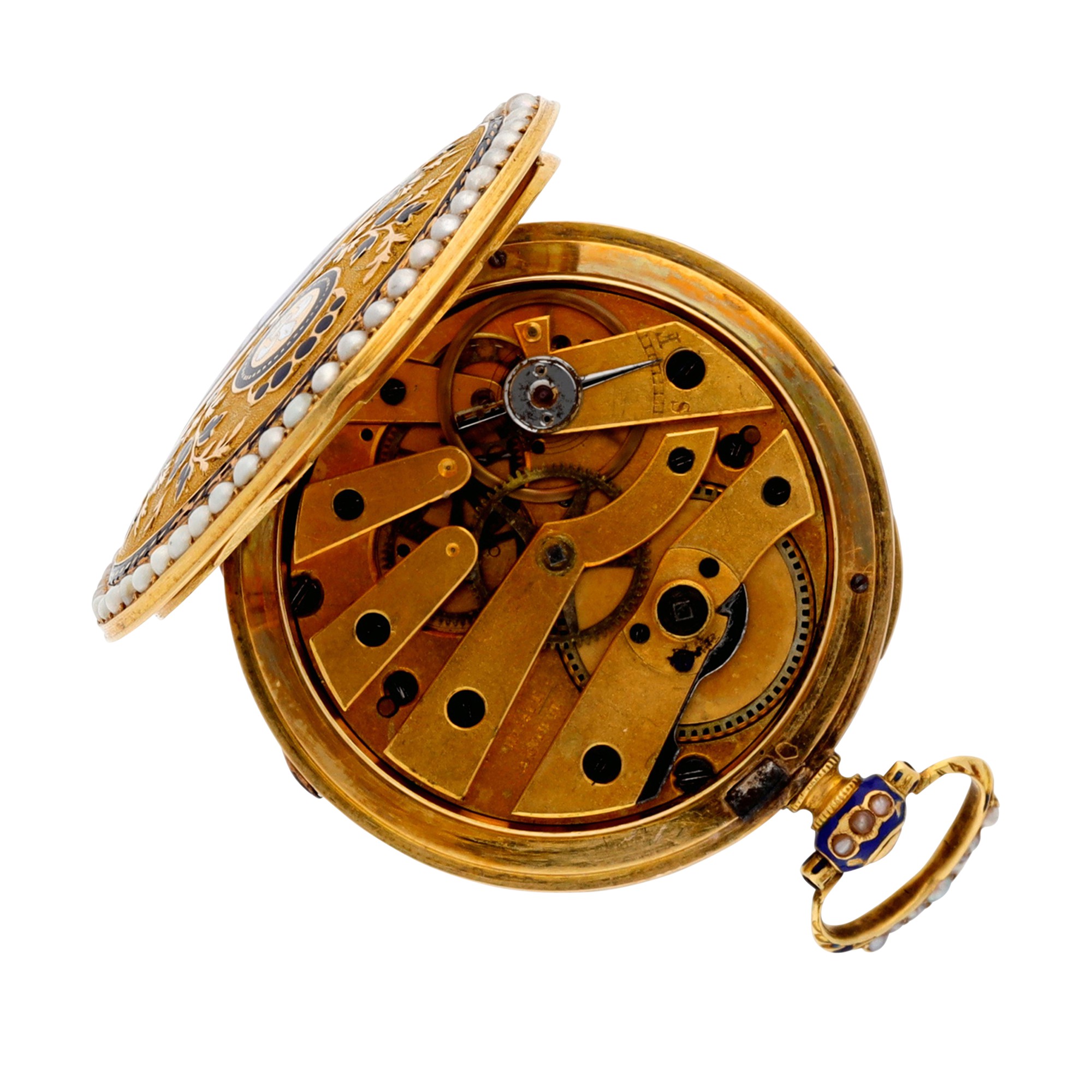 A gold, enamel and pearl-set open-faced cylinder watch Circa 1845 ...