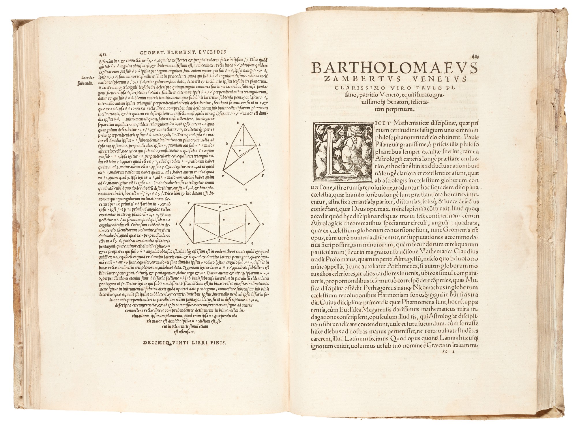Euclid, Elementorum geometricorum libri XV, Basel, 1546, old vellum ...