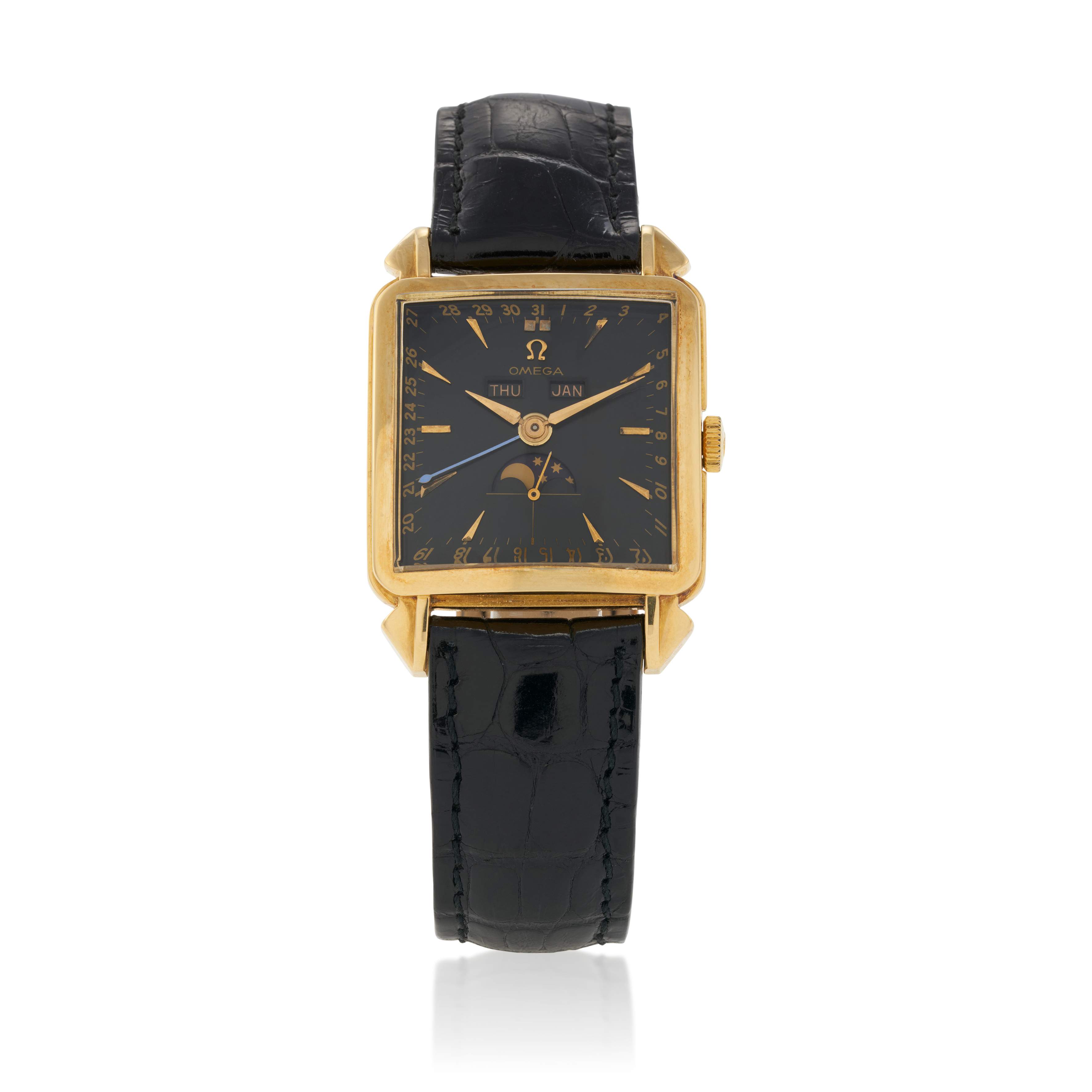 Cosmic, Ref. 3944 Yellow gold triple calendar wristwatch with moon ...