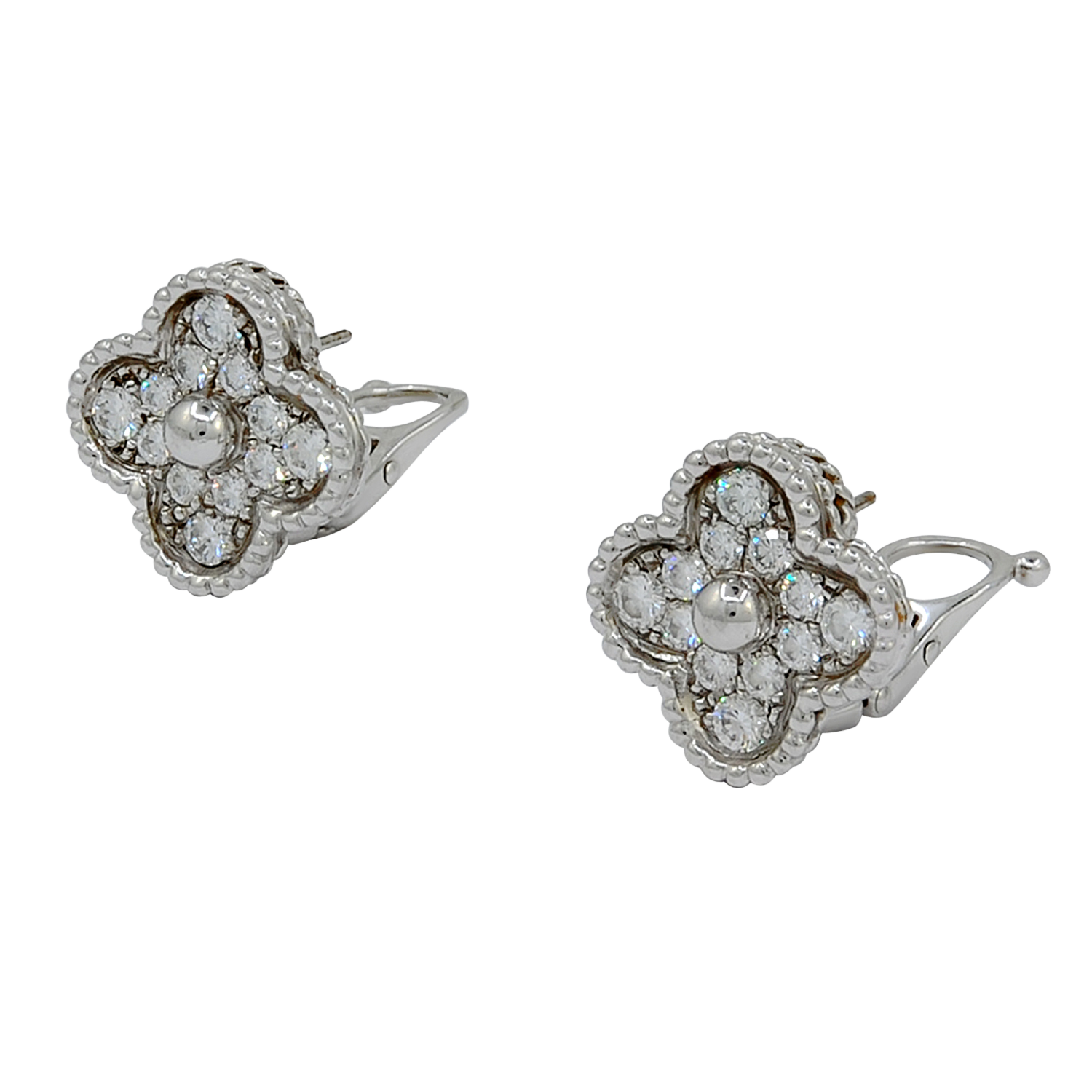 Van Cleef & Arpels Vintage White Gold And Diamond Alhambra Earclips ...
