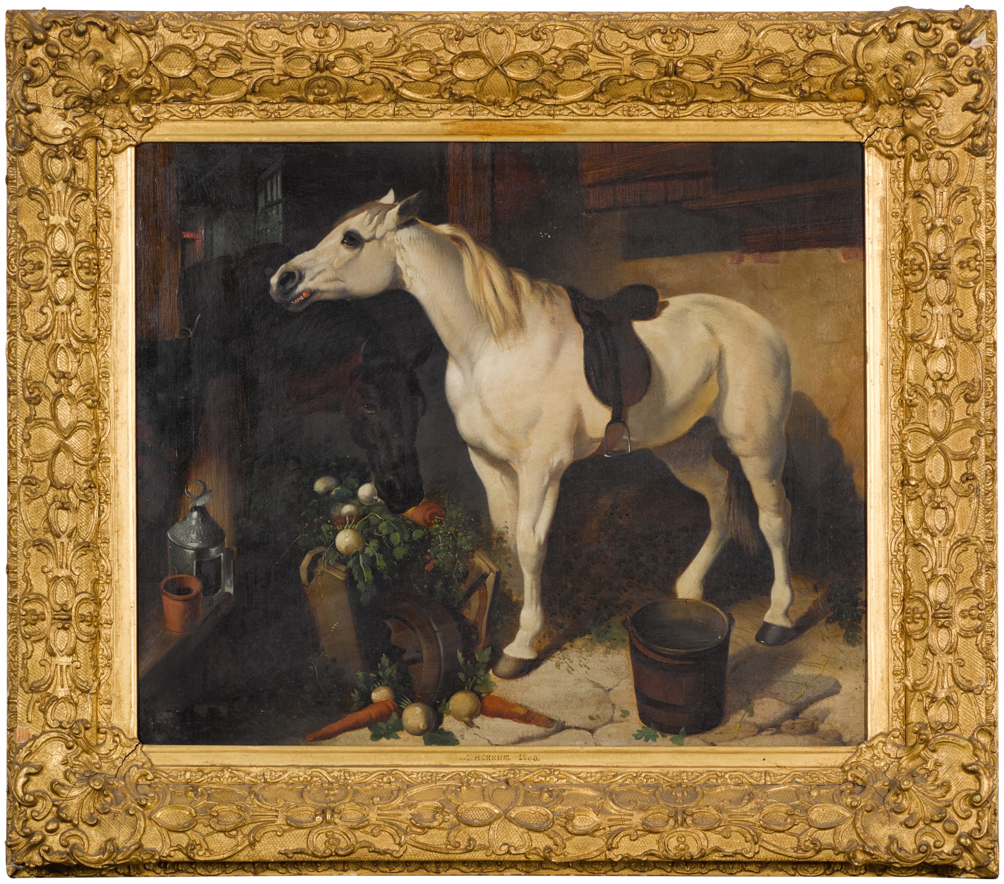 STUDIO OF JOHN FREDERICK HERRING SR. | HORSES IN A STABLE EATING ...