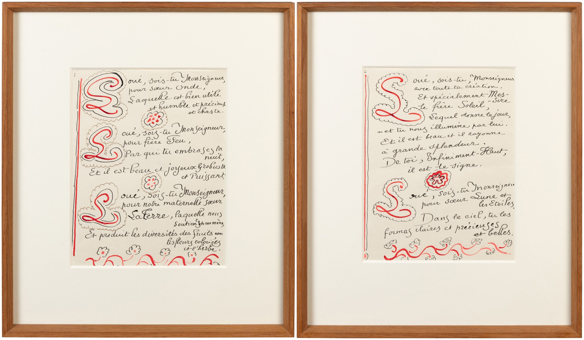[Cantique des créatures]. Manuscrit autographe avec ornements à l'encre ...