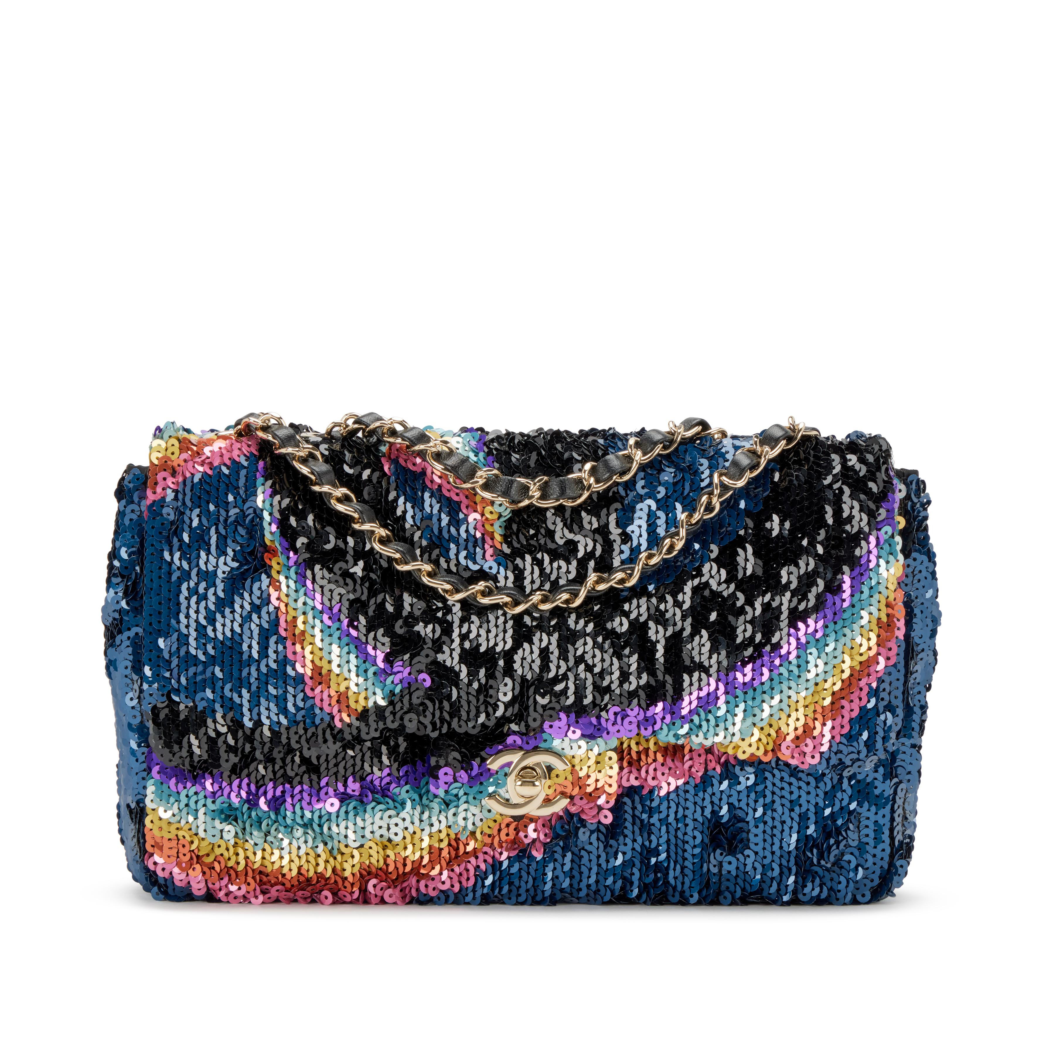 Chanel Rainbow Sequin And Blue Lambskin Medium Single Flap Bag Gold ...