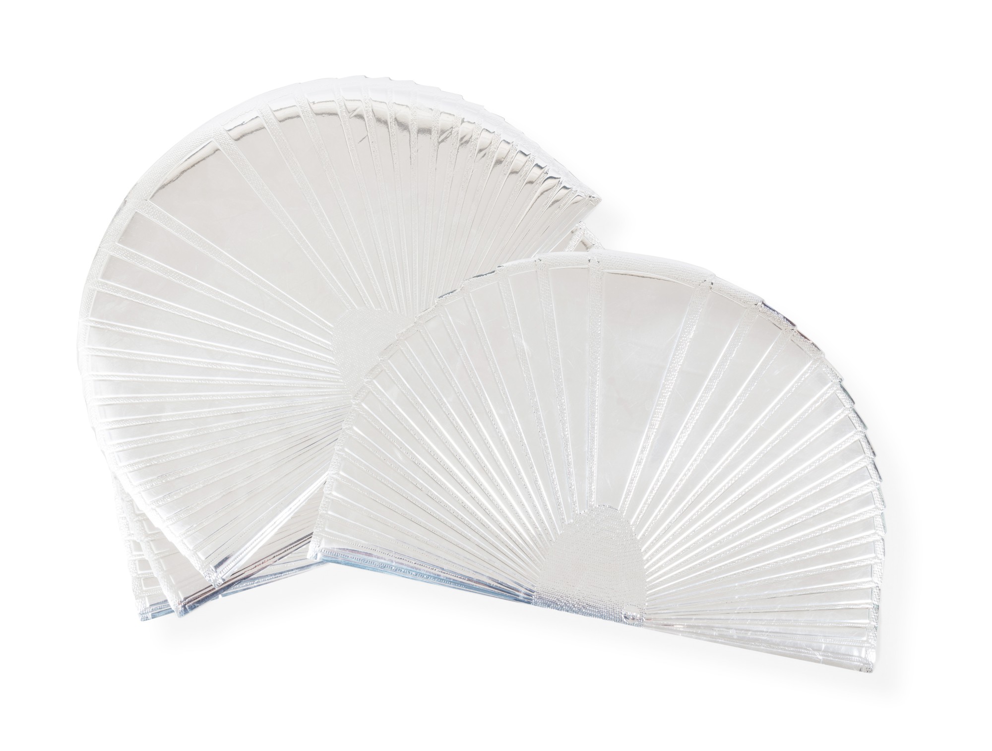 A suite of four fan shaped silver plastic place mats, modern Suite de ...