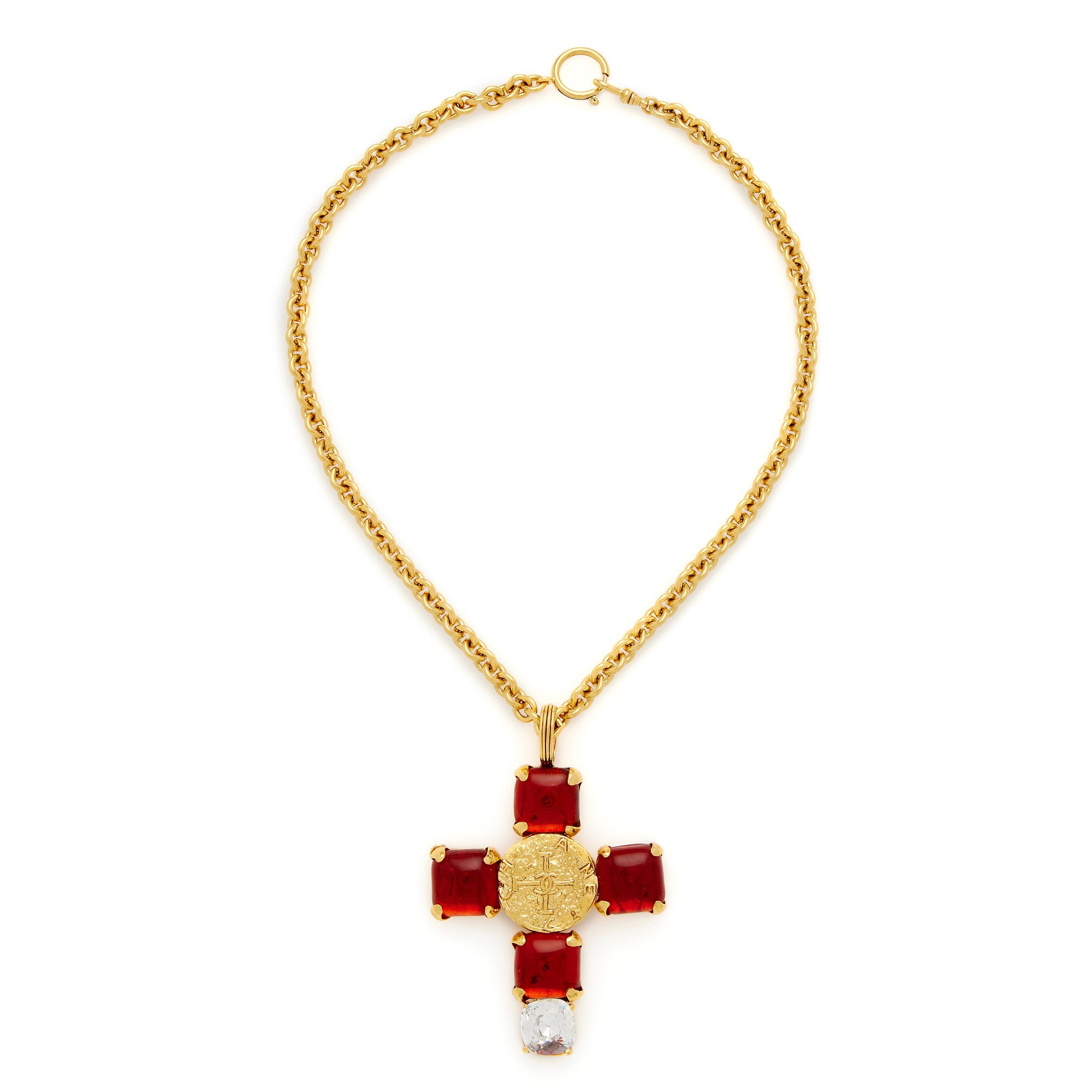 Chanel Vintage Gold Metal, Orange Gripoix And White Strass Byzantine ...