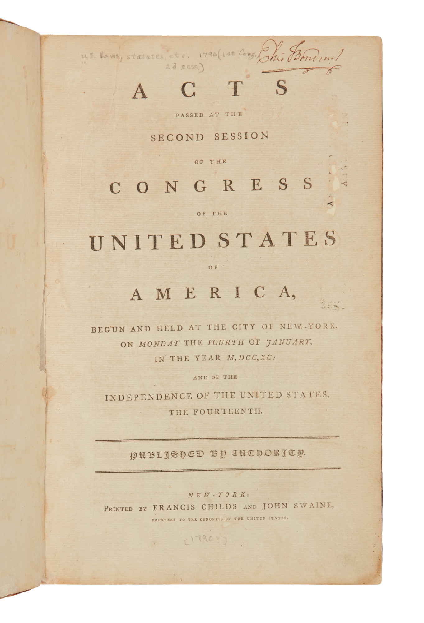 United States Congress | Elias Boudinot's copy of the Acts Passed at ...