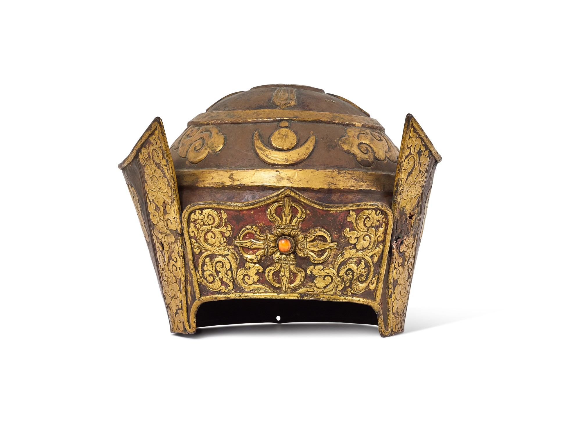 A rare partial gilt-copper lama crown Tibet, 16th century 西藏十六世紀 ...