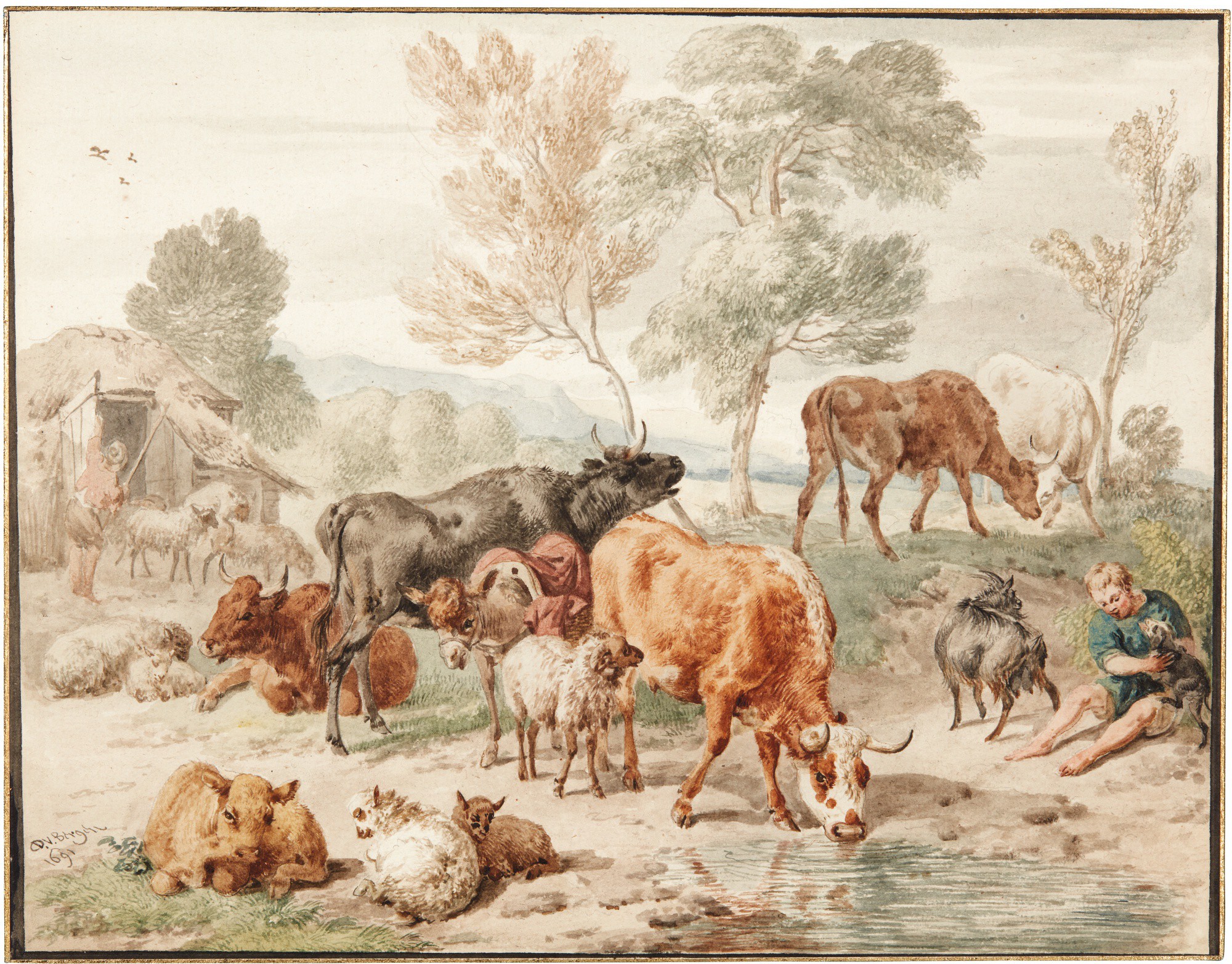 DIRCK VAN BERGEN | HERDERS AND THEIR ANIMALS BY A STREAM | Old Master ...