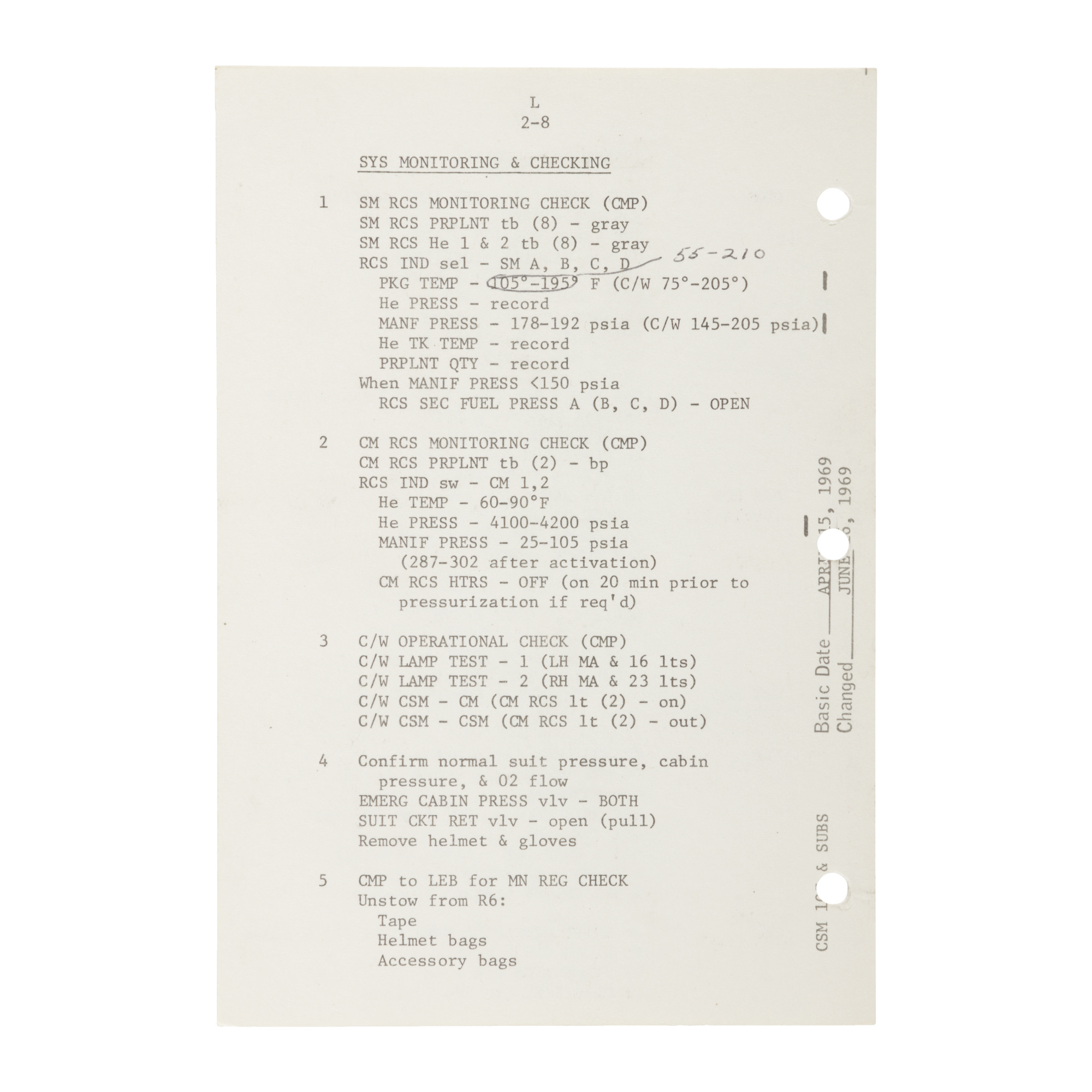 [APOLLO 11]. LAUNCH CHECKLIST TRAINING SHEET, SIGNED AND INSCRIBED BY ...